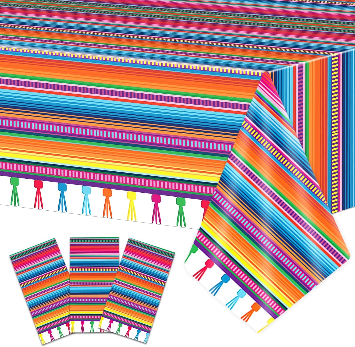 Amazon.com: Qyeahkj 3Pcs Mexican Serape Fiesta Tablecloth Decorations ...