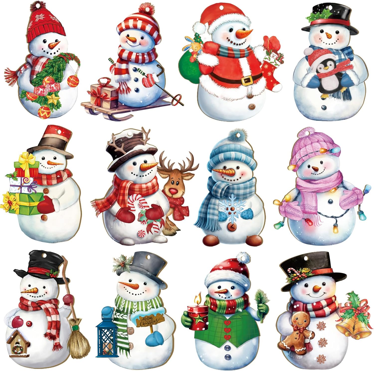 Amazon.com: RINOLY 24 Pcs Snowman Wooden Hanging Ornaments for ...