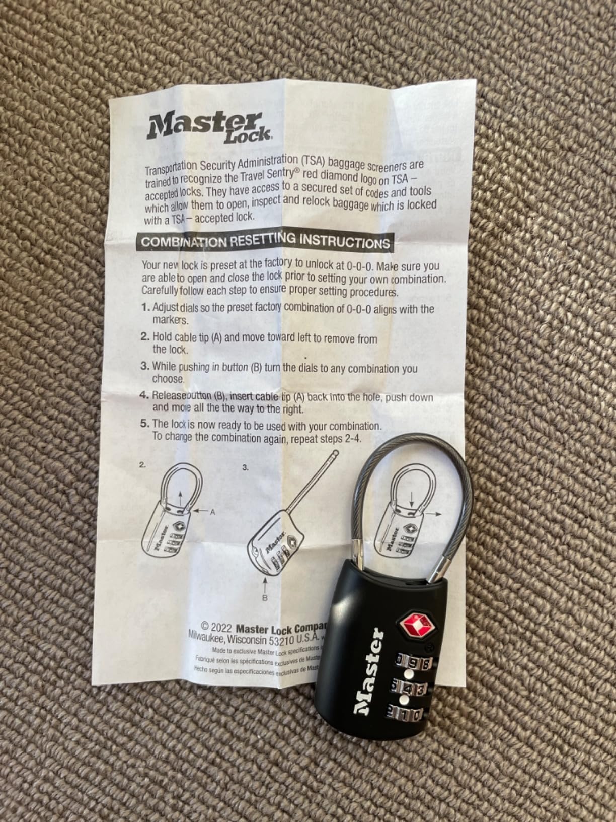 Master Lock 4688D Set Your Own Combination TSA Approved Luggage Lock, 1 ...