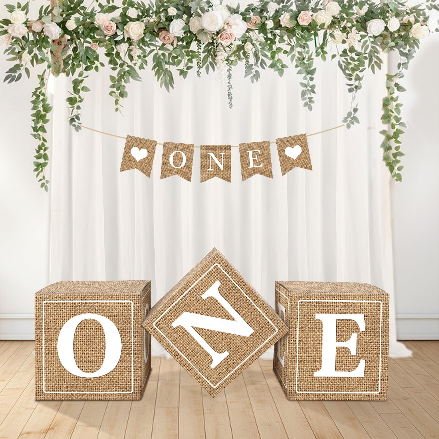 Amazon.com: Neutral Burlap Print ONE Boxes for 1st First Birthday ...