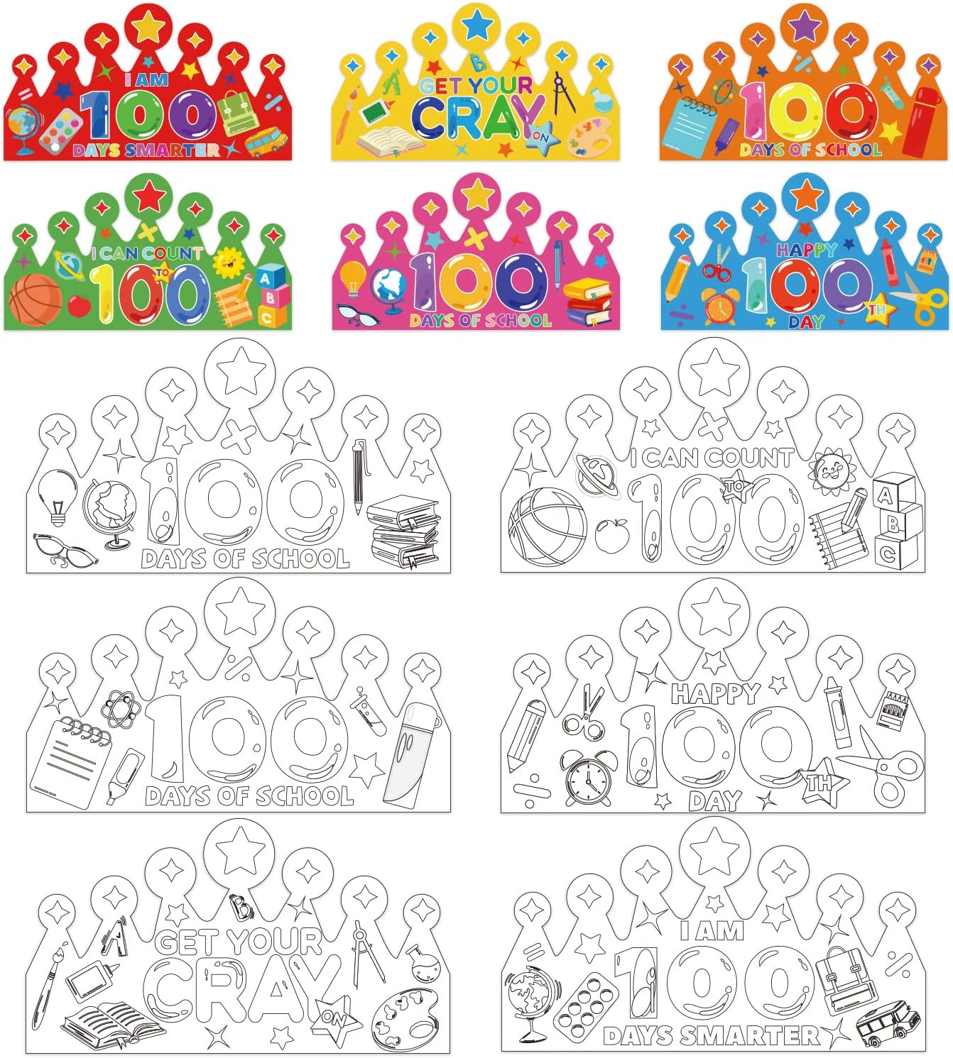 Amazon.com: Kepeel 36 Pieces 100 days of school Coloring Crowns Craft ...