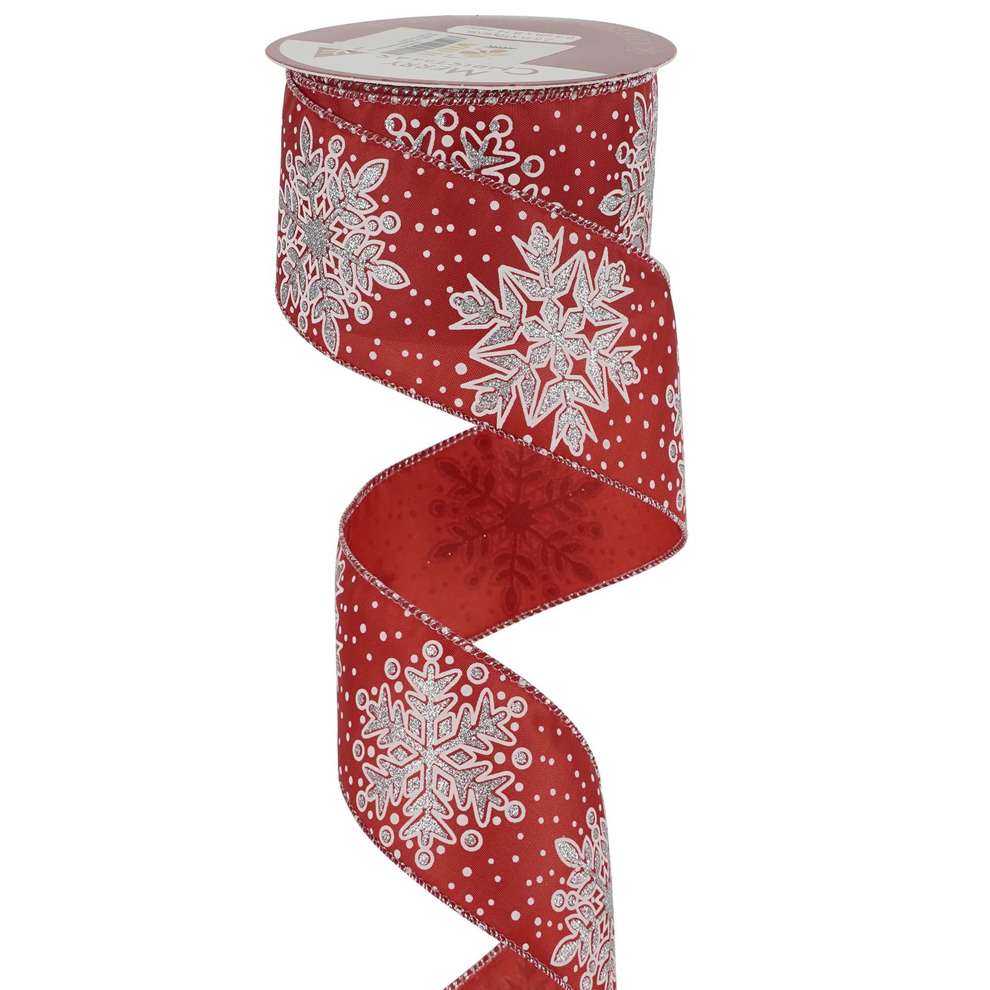 Amazon.com: MEEDEE Red Snowflake Ribbon Red Ribbon with Silver Glitter ...