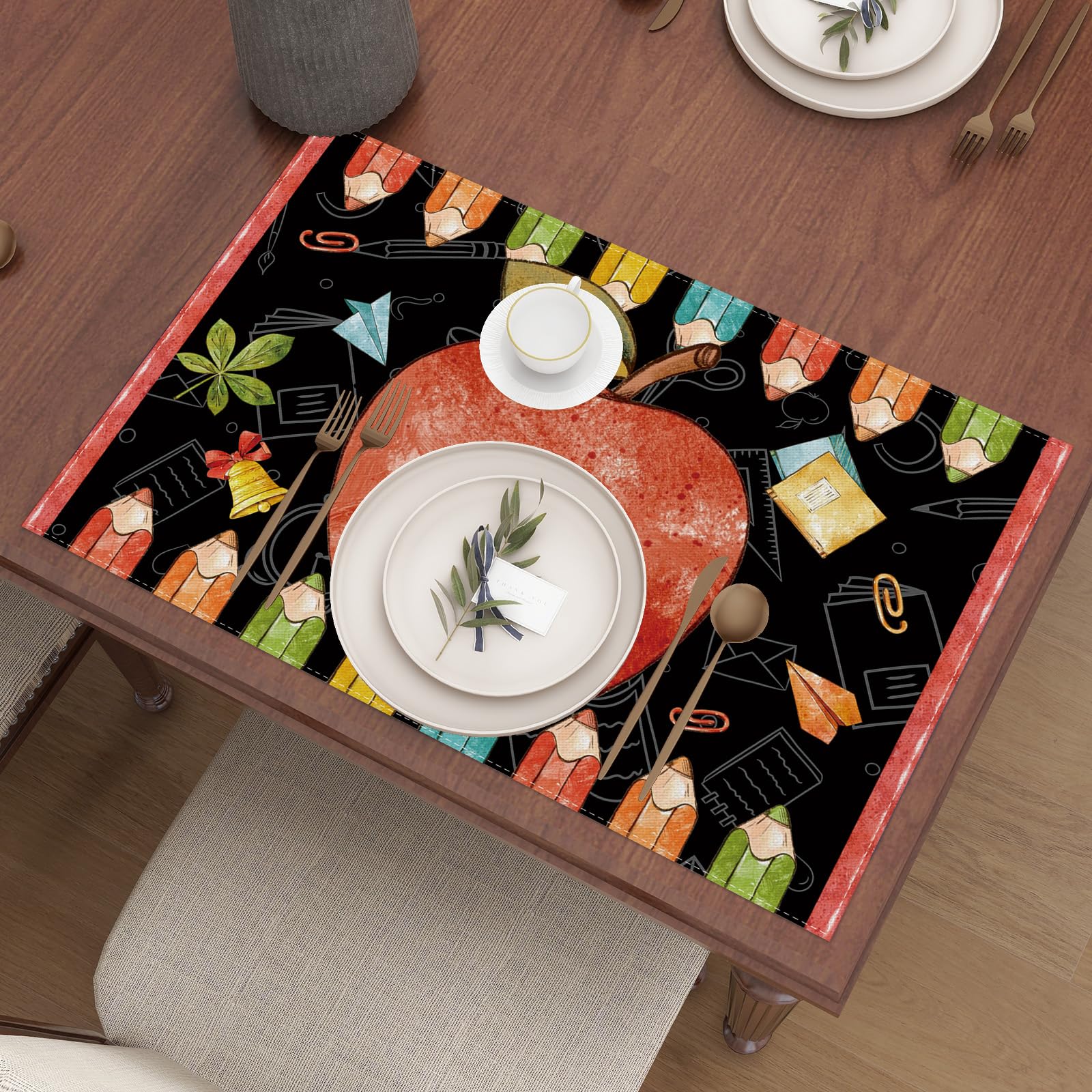 Snapklik.com : Linen Watercolor Apple Pencil Back To School Placemats ...