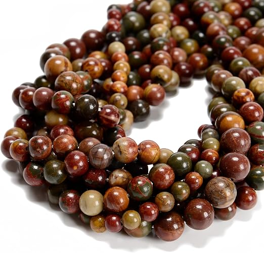 Amazon.com: 48Pcs Picasso Jasper Red 8mm Beads Natural Stone Round ...
