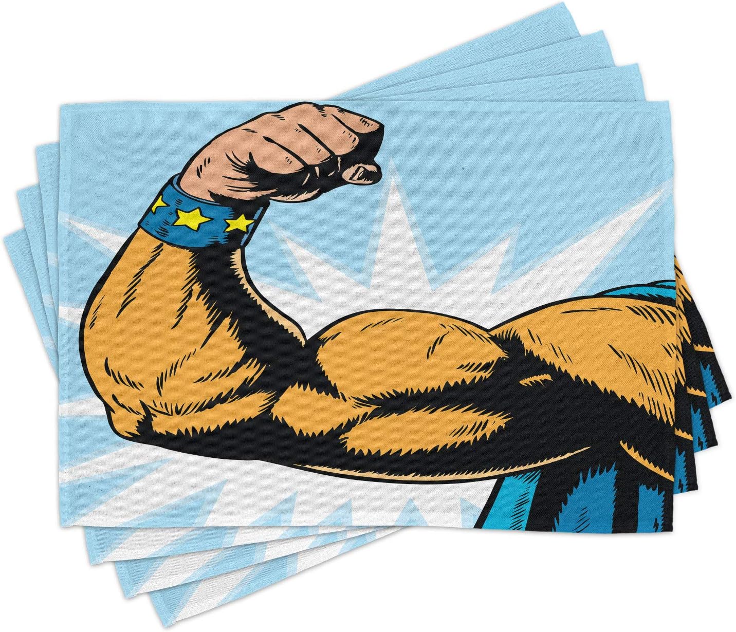 Amazon.com: Ambesonne Comics Place Mats Set of 4, Superhero Arm Flexing ...