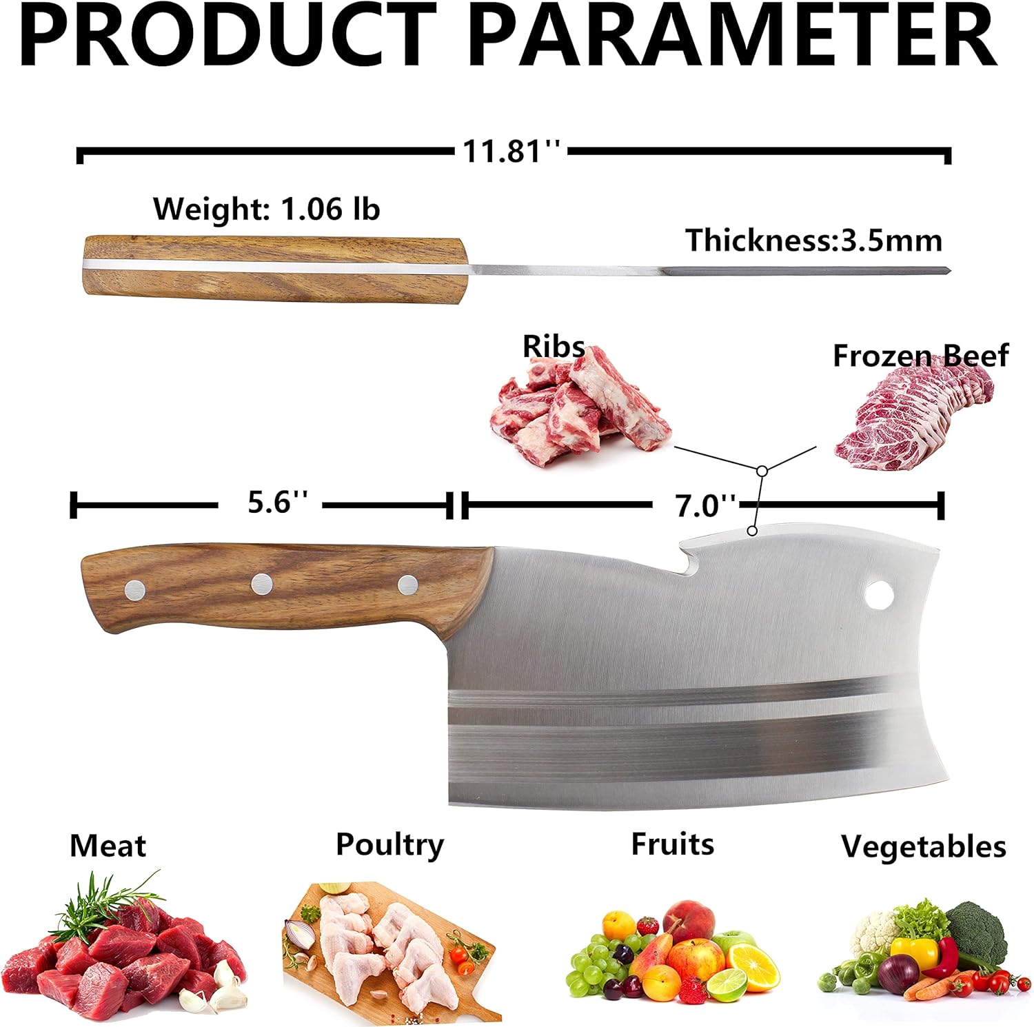 Buy Kitory Meat Cleaver Butcher Knife Bone Cutter Multi-Purpose Dual ...