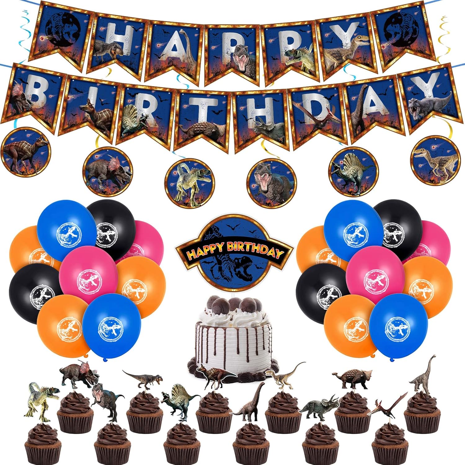 Amazon.com: 37 Pcs Dinosaurs Party Decorations Include Happy Birthday ...