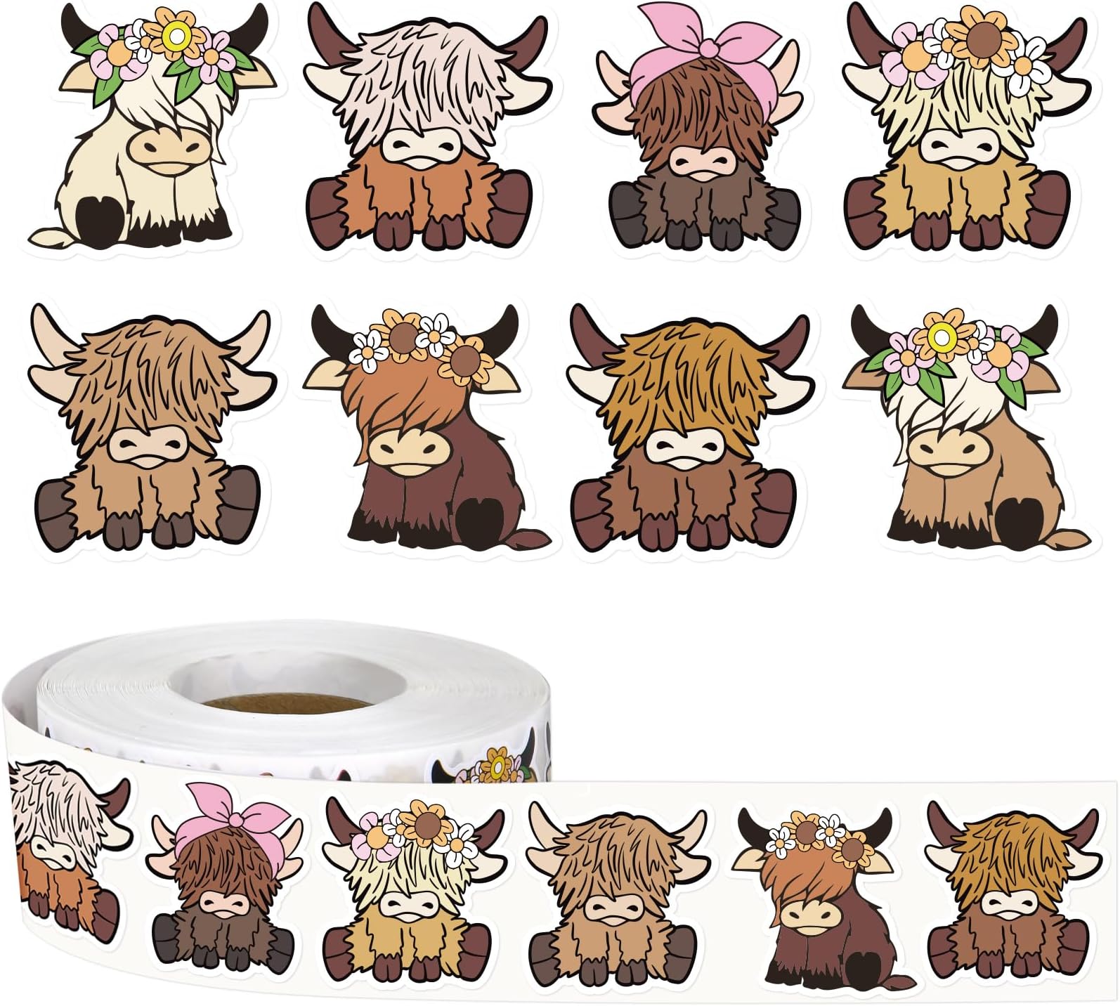 Amazon.com : AnyDesign 480Pcs Highland Cow Stickers 16 Styles ...