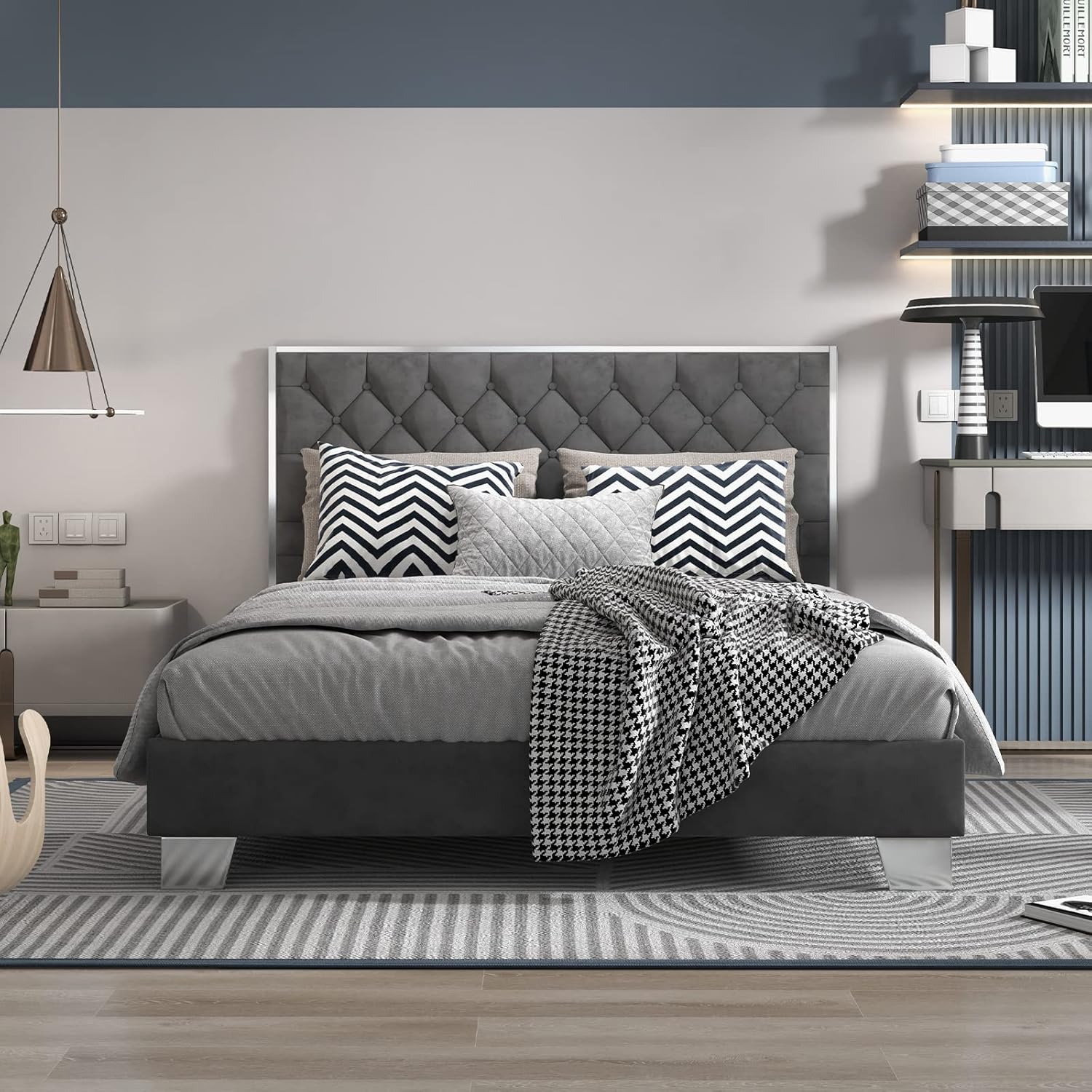 Giantex Upholstered Bed Frame, Modern Platform Bed w/Button Tufted ...