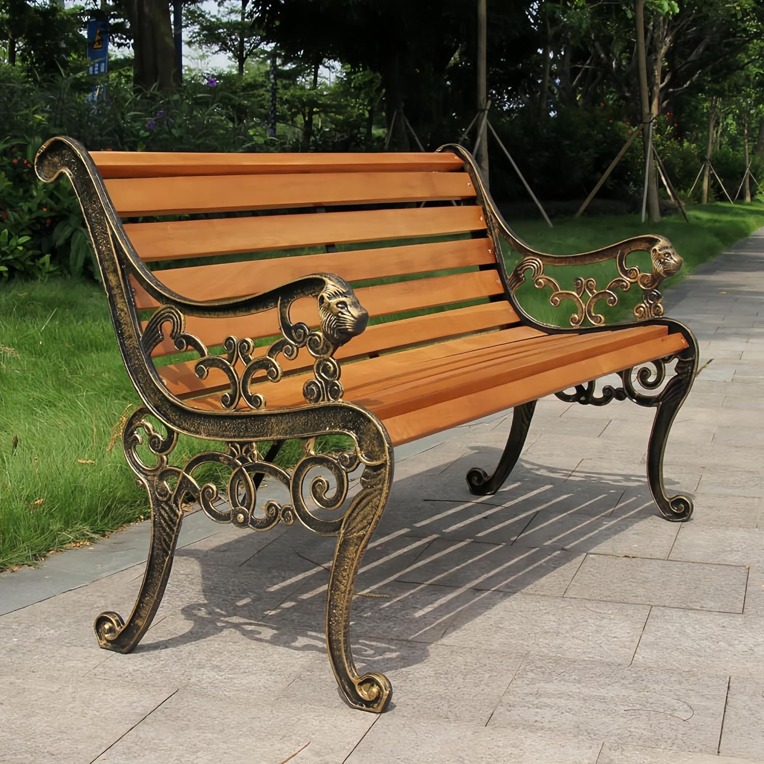 Amazon.com: HYFANIYH Outdoor Benches Cast Iron Preservative Wood Patio ...