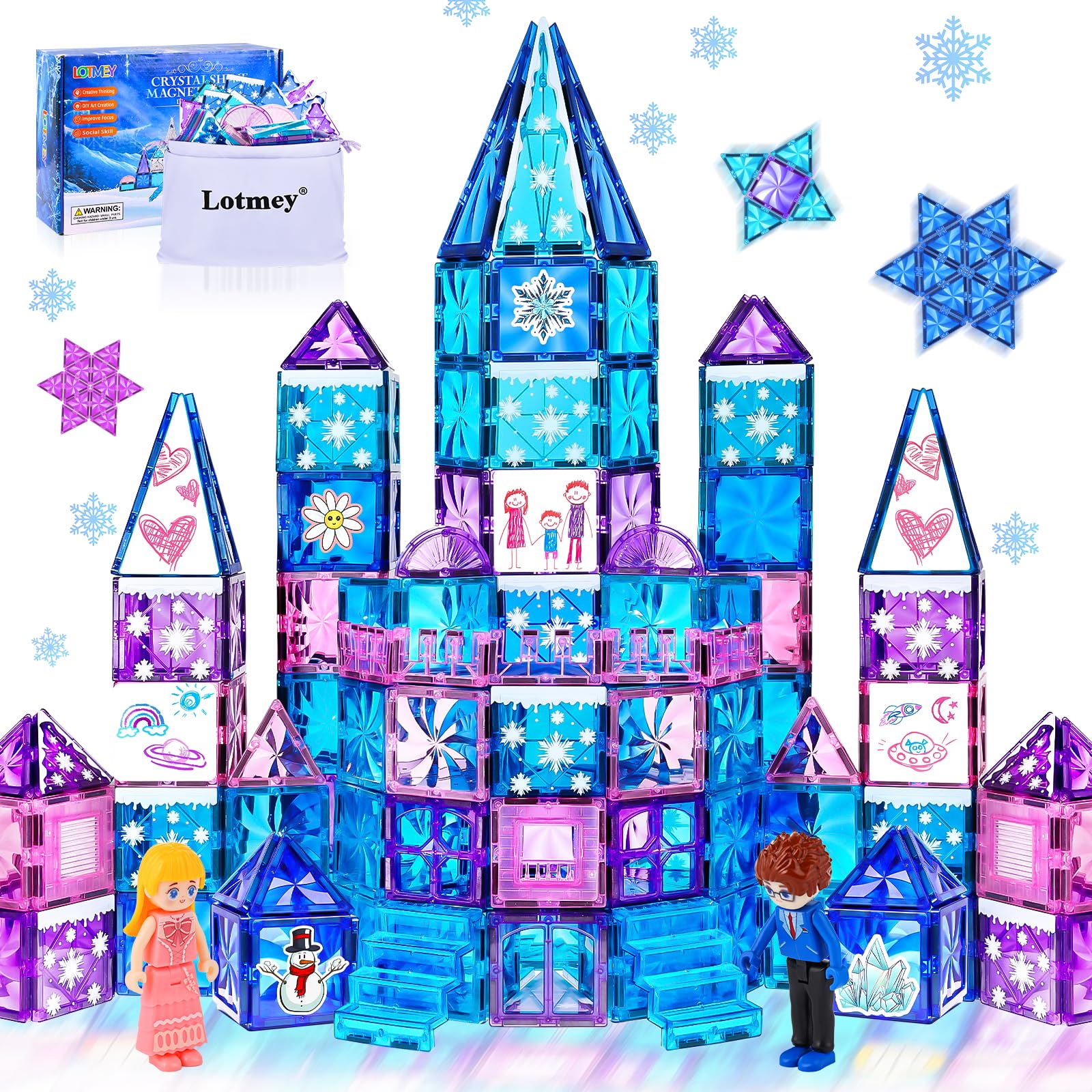 Amazon.com: 145pcs Frozen Castle Magnetic Tiles Set with Magnetic ...