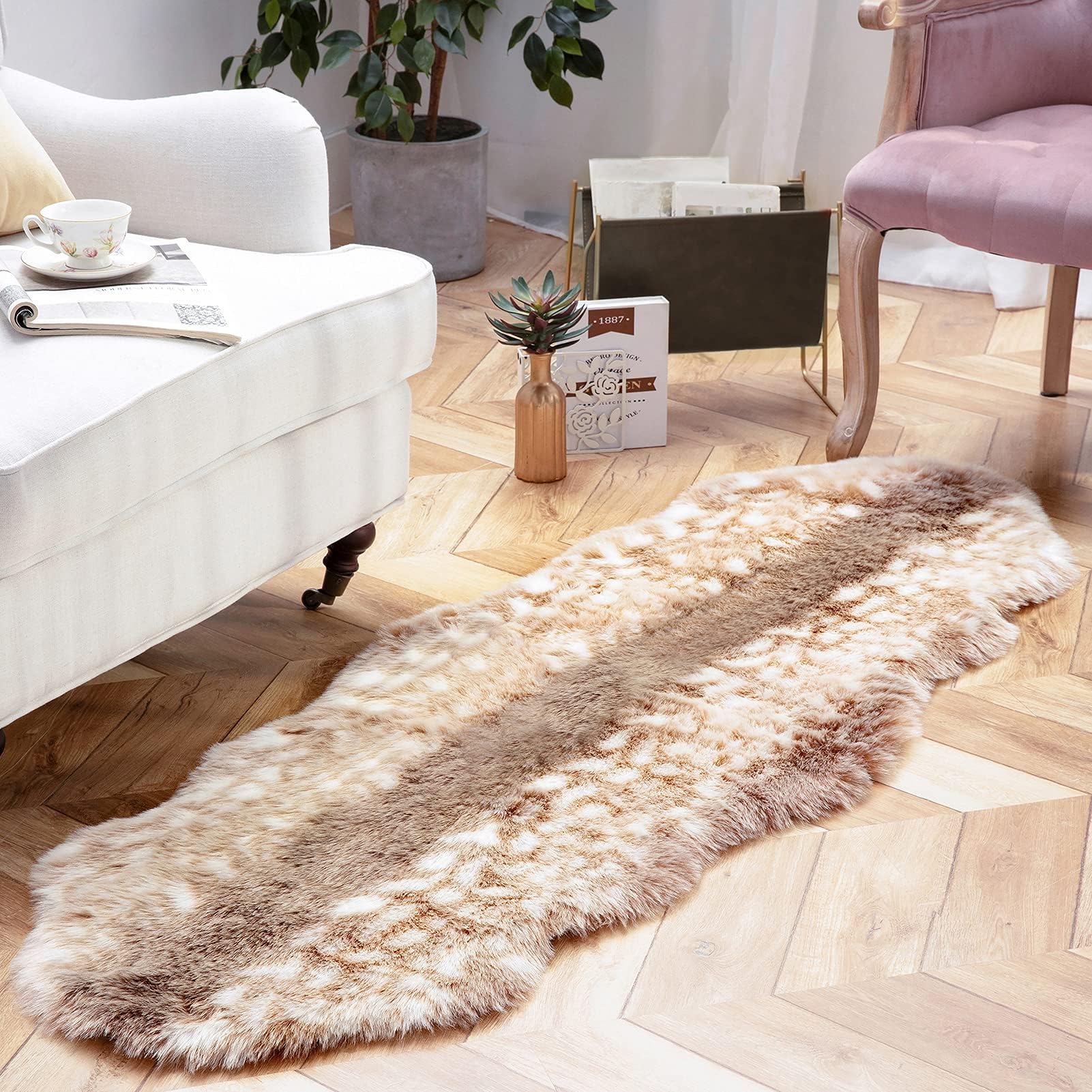Amazon.com: Poowe Ultra Soft Fluffy Rug Beige Faux Sheepskin Fur Area ...