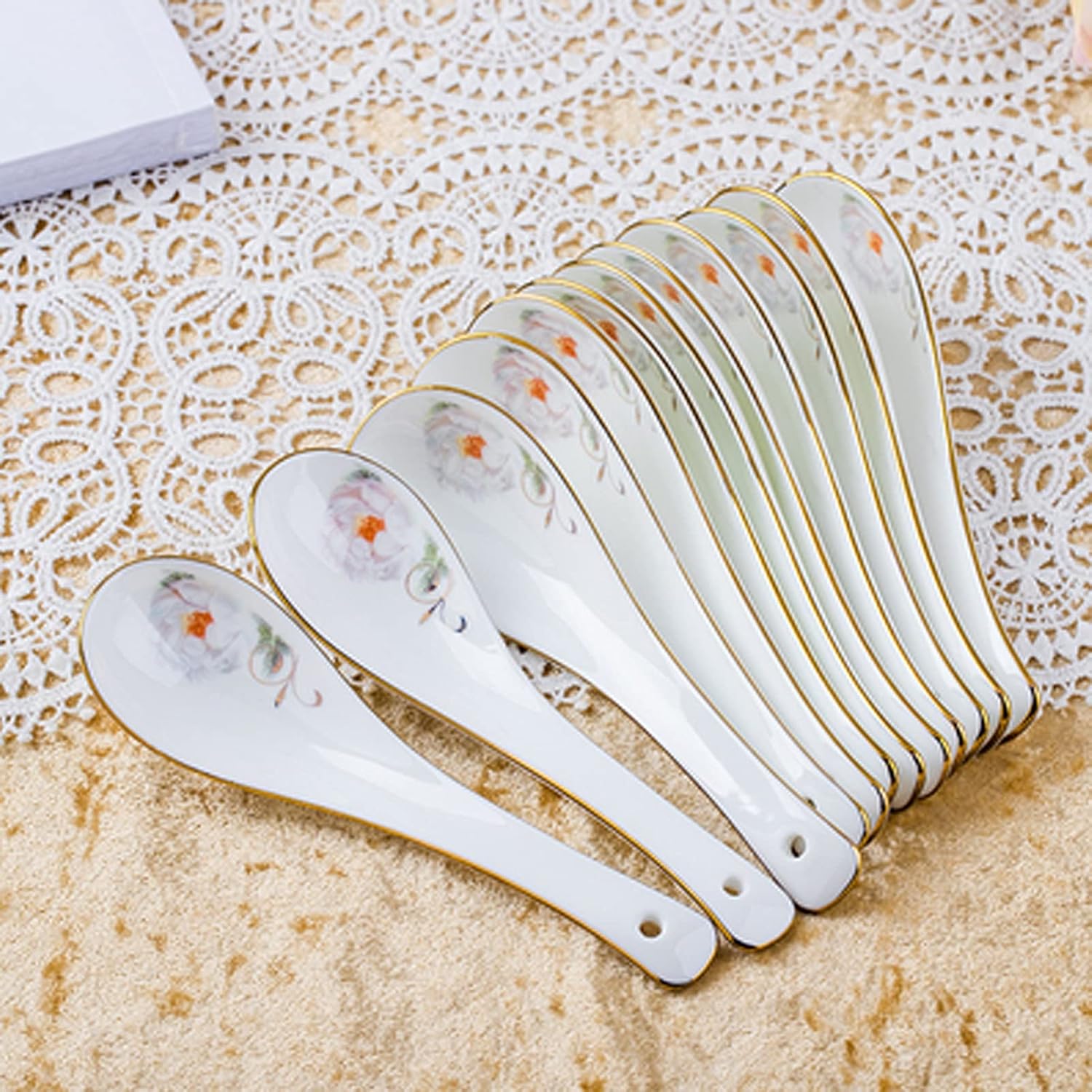 Amazon.co.jp: 10 Tablespoons Ceramic Spoons, Premium Bone China Spoons ...