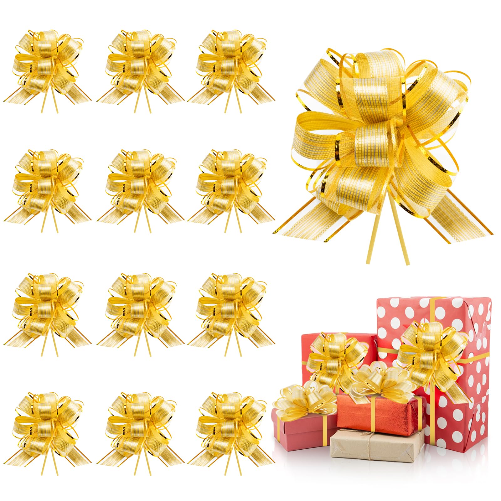 Amazon.com: KINGLAKE Pull Bow 6 Inch Gold Bows for Gift Wrapping Large ...