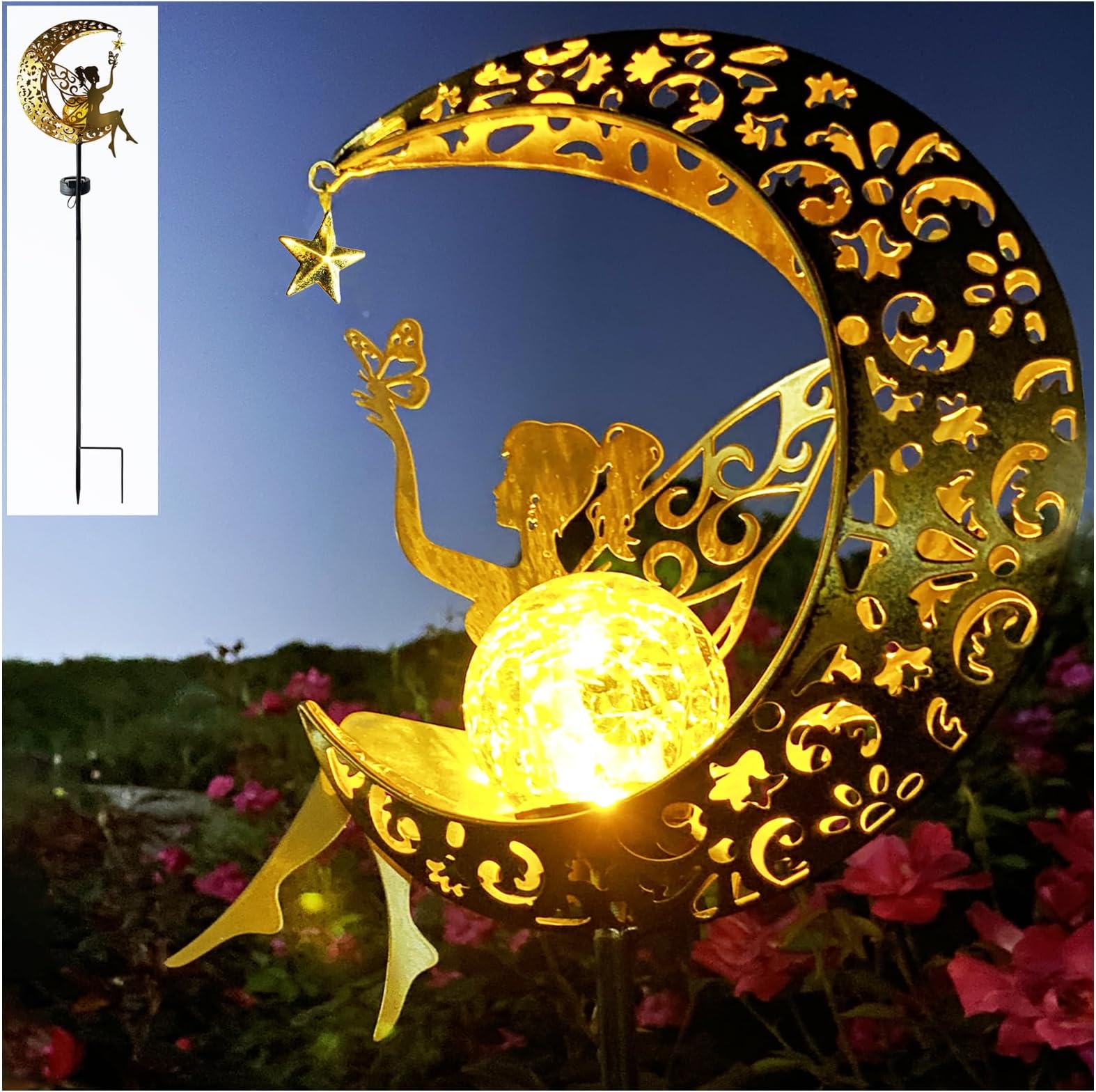 Merrytech Solar Fairy Garden Decor for Outside,Solar Garden Lights ...