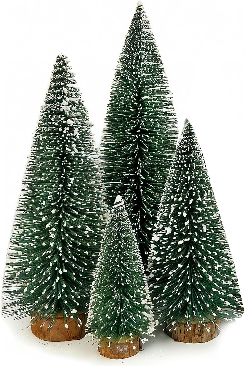 4PCS Miniature Christmas Tree, Snow Frosted Tabletop Trees with Wooden ...
