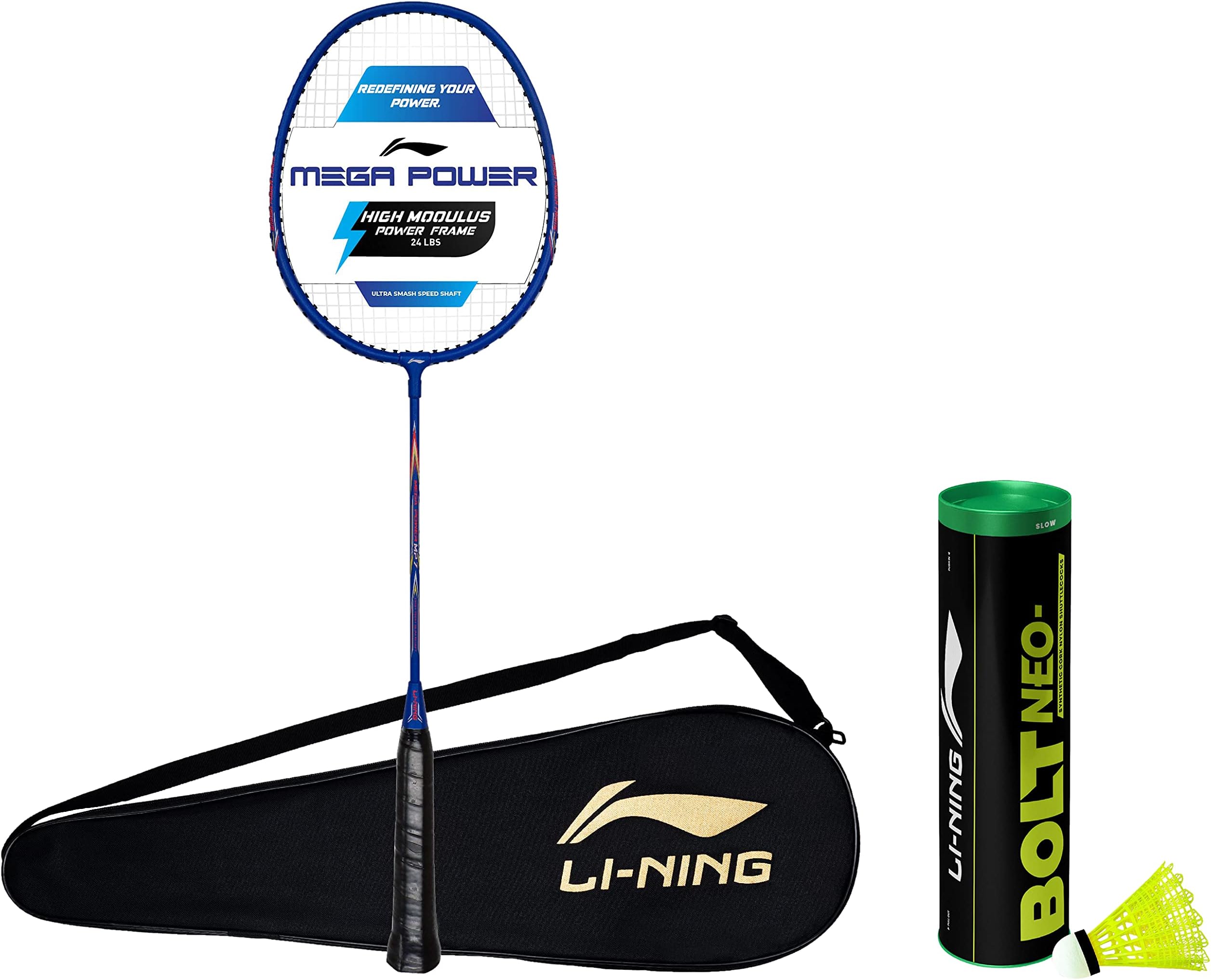 Buy Li-Ning Aluminum Badminton Racket Mega Power 7, Blue/Orange & Li ...