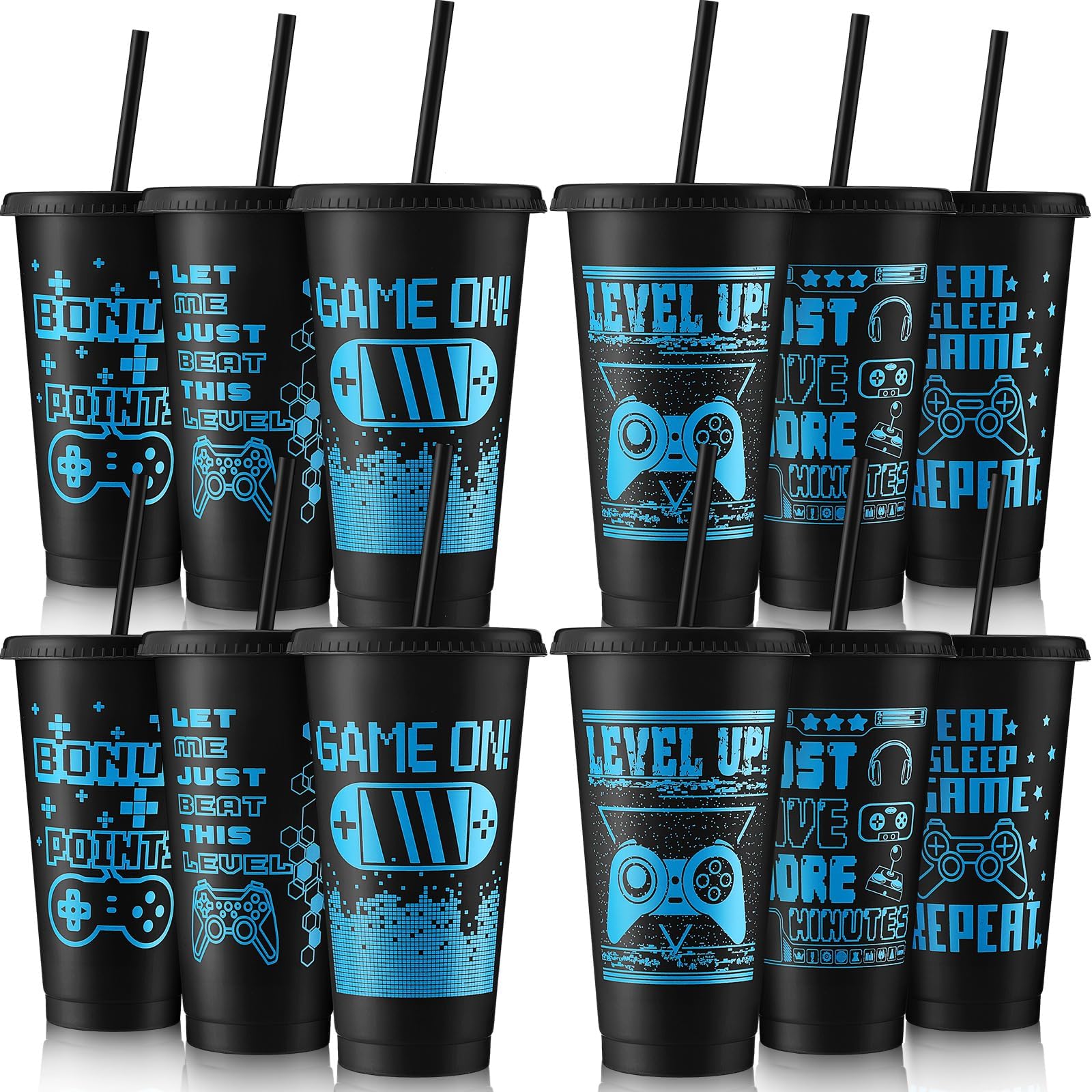 Amazon.com | Mifoci 12 Pcs Video Game Plastic Cups with Lids and Straws ...