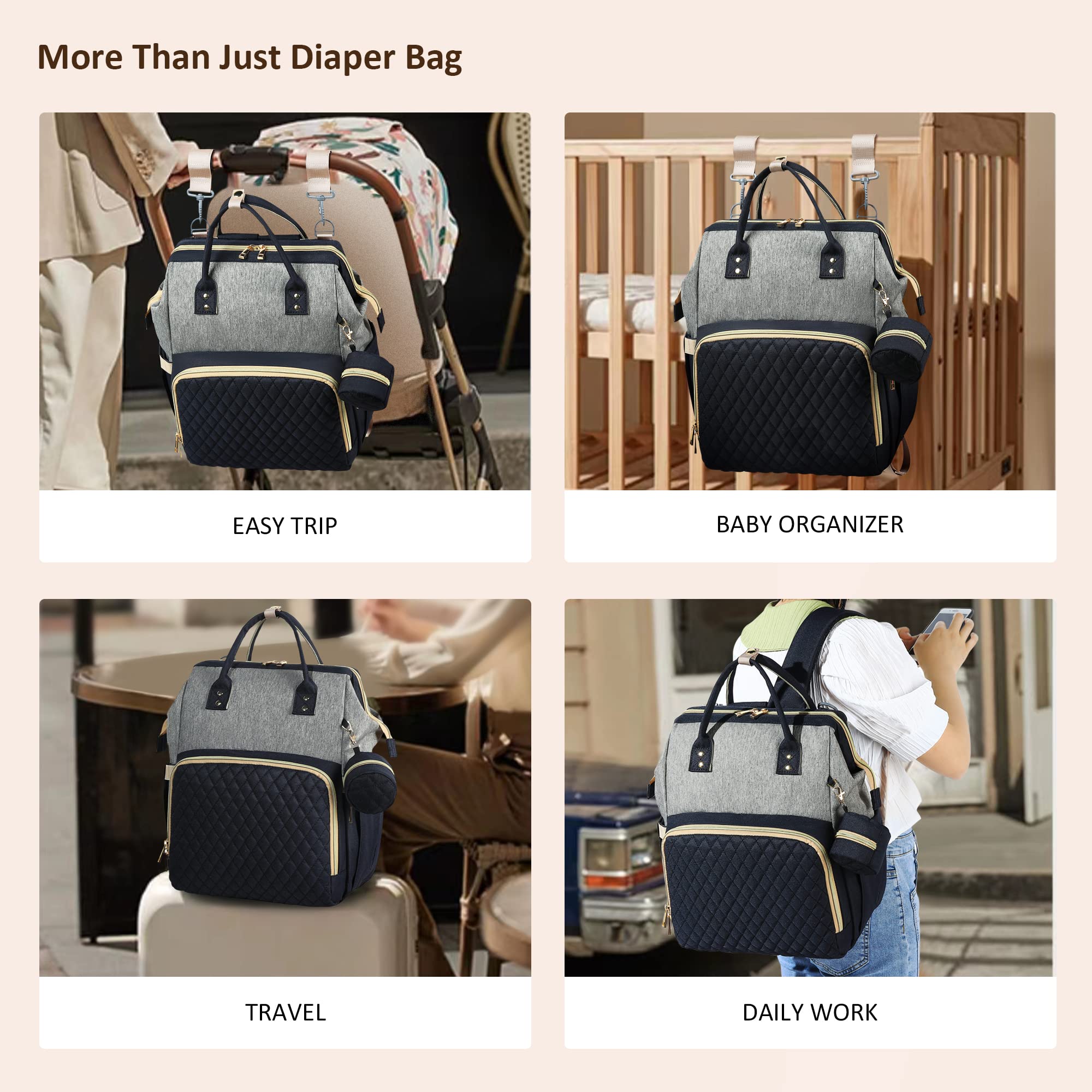 Baby Diaper Bag Backpack with Changing Pad, Pacifier Case - Black Gray ...