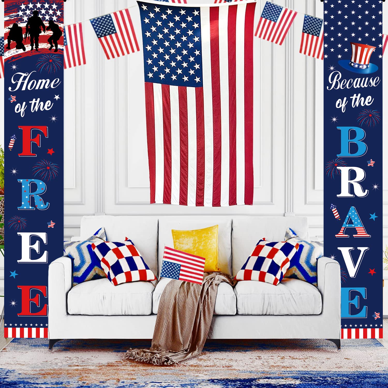 Snapklik.com : American Flag Patriotic Soldier Porch Sign Banners- HOME ...