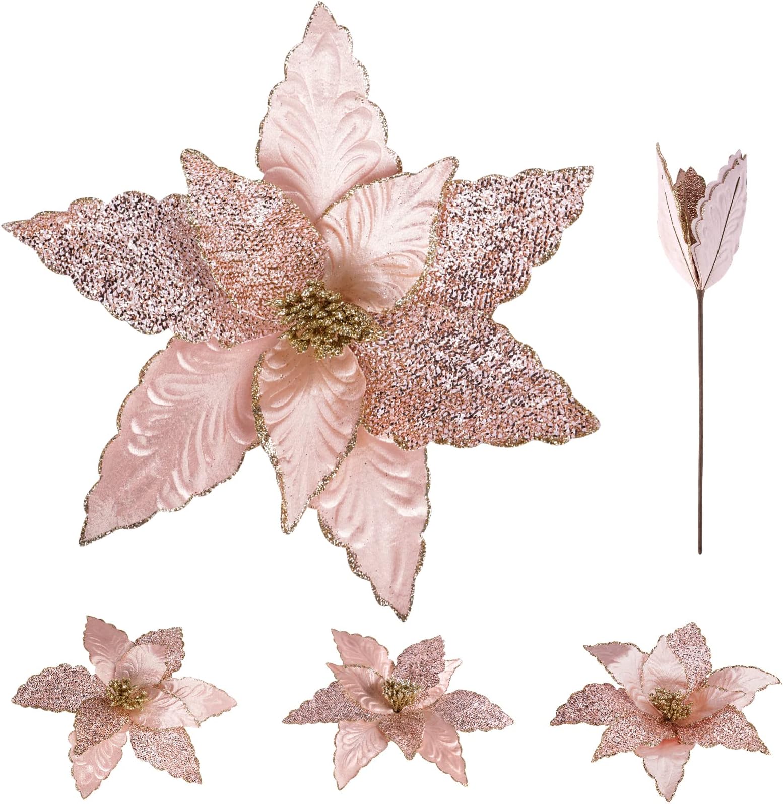 KI Store Large Christmas Poinsettia Rose Gold 6pcs 30cm Artificial ...
