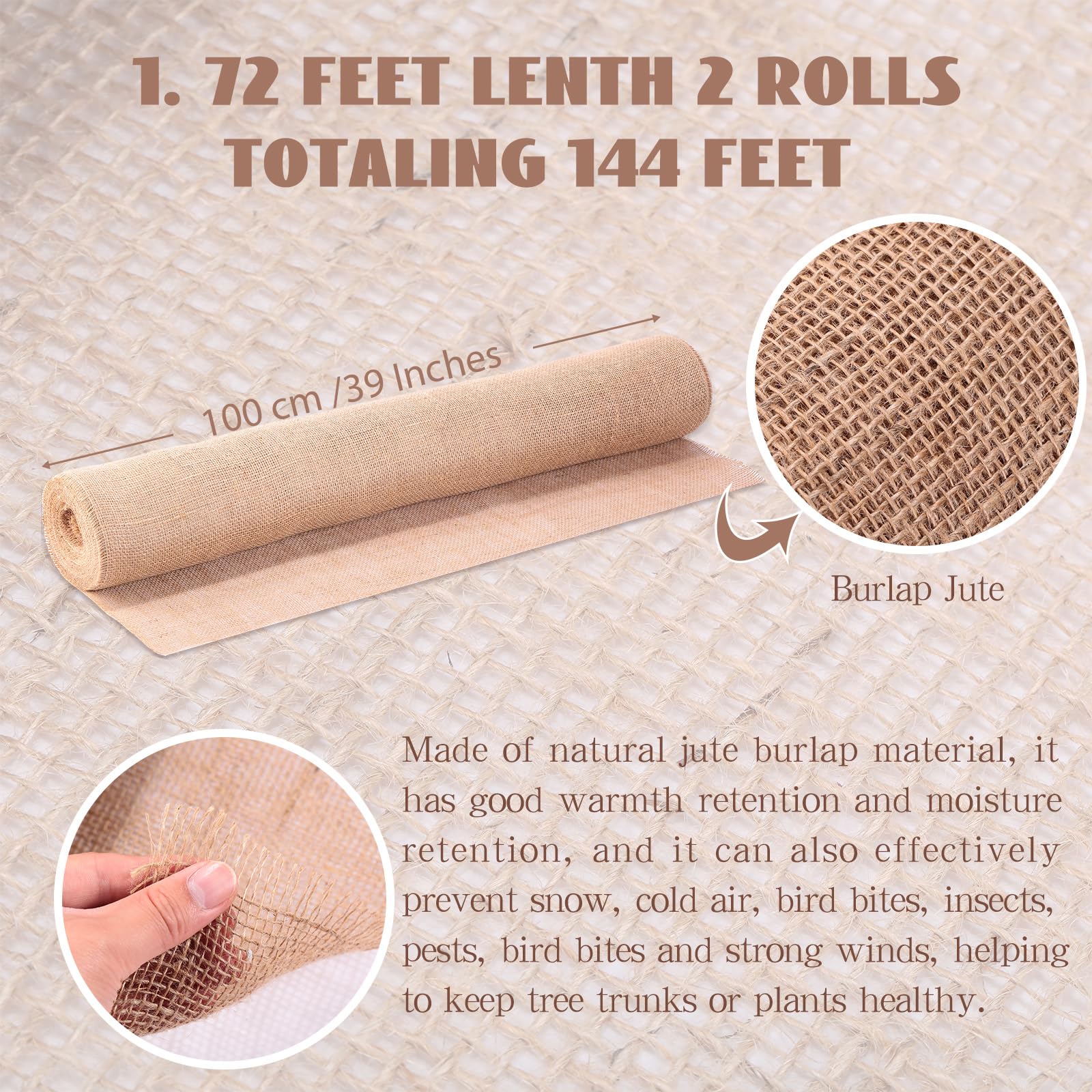 Preboun 2 Rolls Burlap Fabric Roll 40" Wide x 144 Feet Long Roll ...
