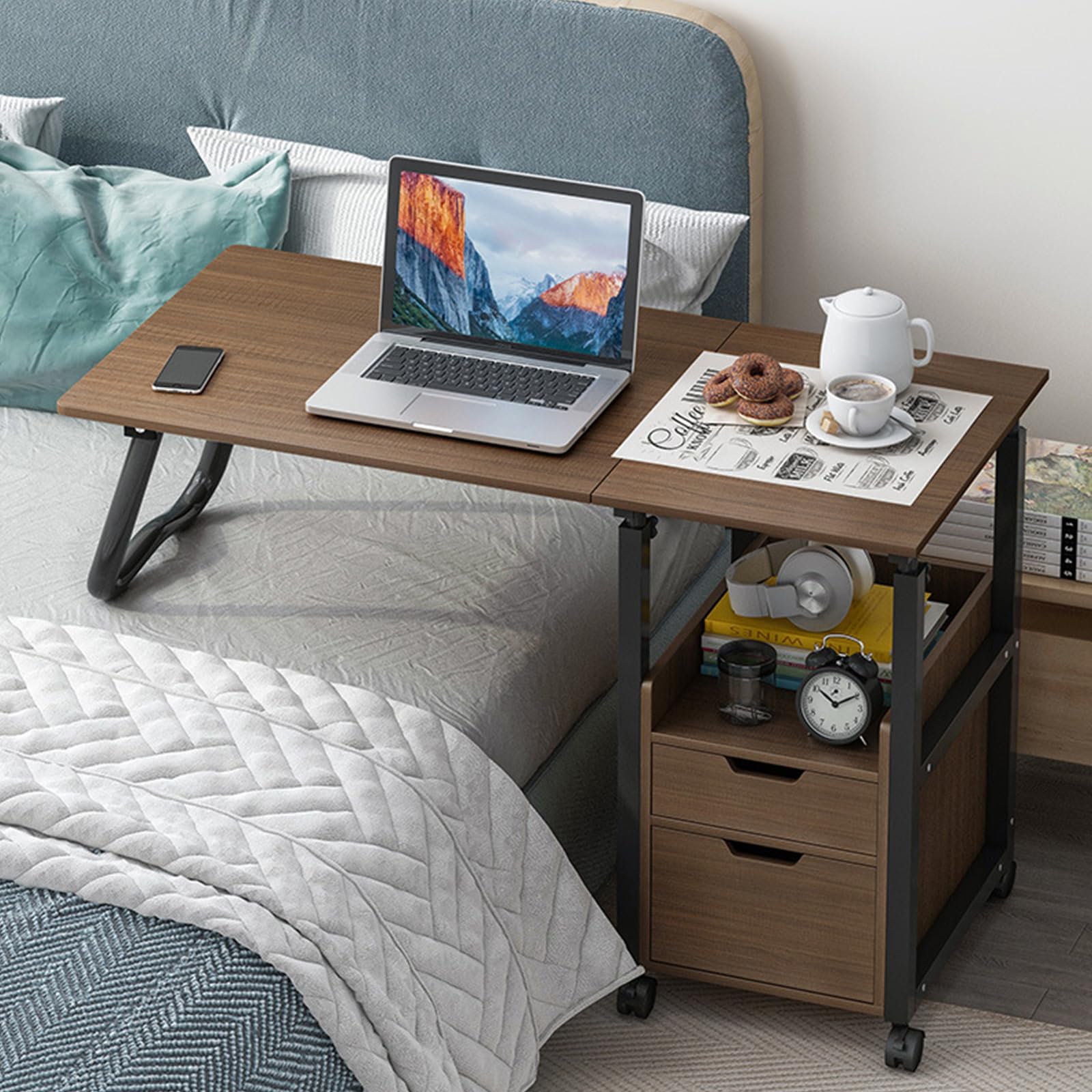 XQZMD Overbed Table with Wheels, Multilayers Movable Foldable Space ...