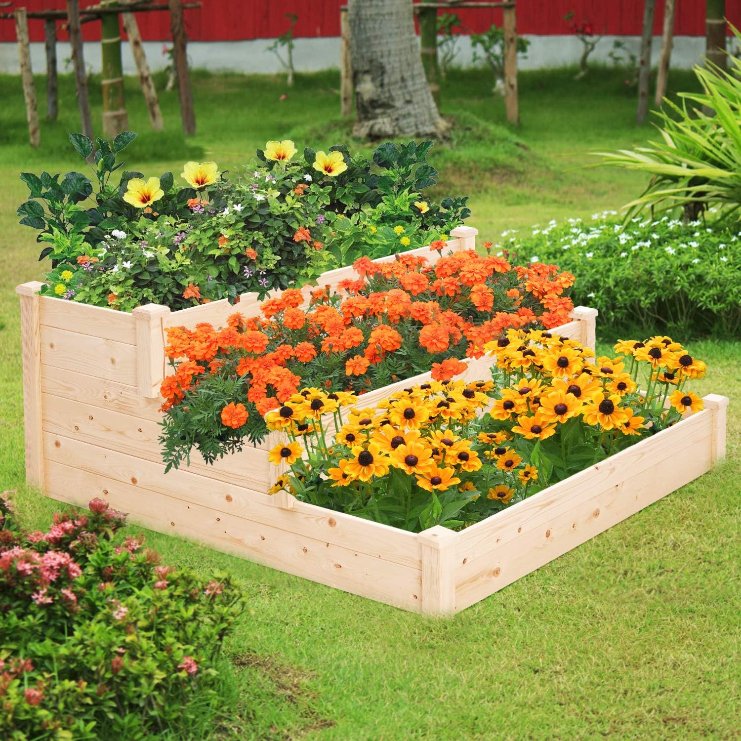 Amazon.com: Patiomore 3 Tier 4x4 Feet Outdoor Wooden Elevated Raised ...
