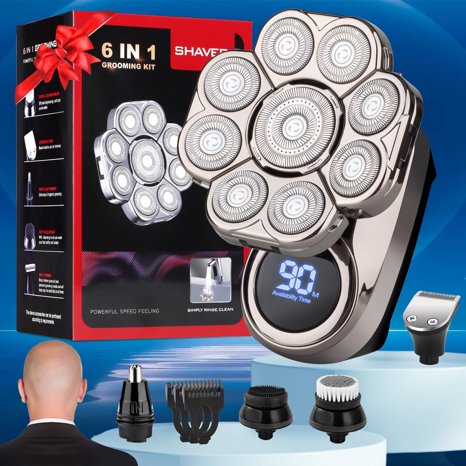 9D Head Shavers for Bald Men, Electric Shaver for Men,6 in 1 Mens ...