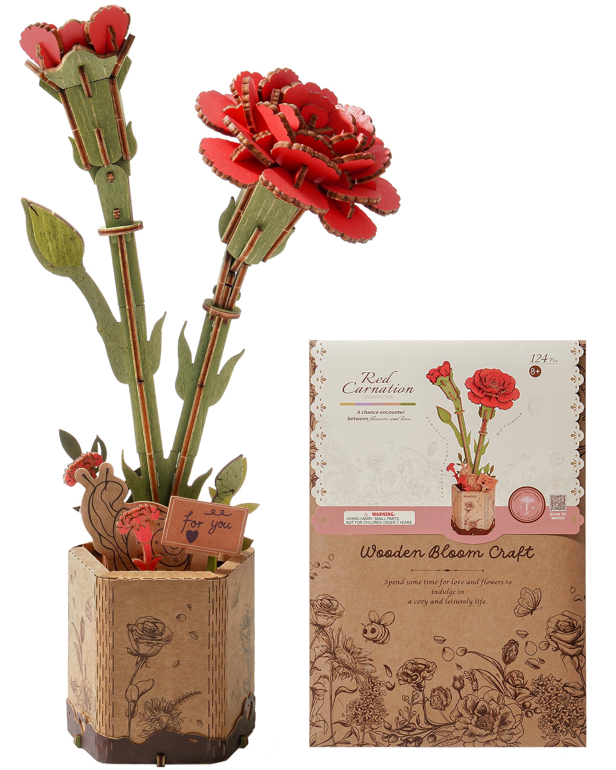 Amazon.com: Wowood 3D Flower Wooden Puzzles for Adults-Red Carnation, DIY Wooden Flowers Model ...