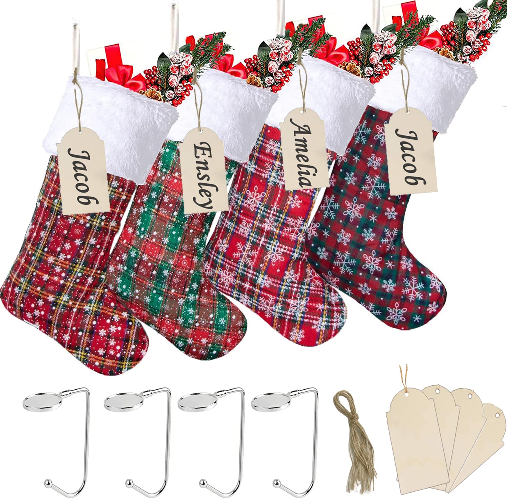 Amazon.com: Christmas Stockings 4 Pack, 19 Inch Plaid Christmas ...