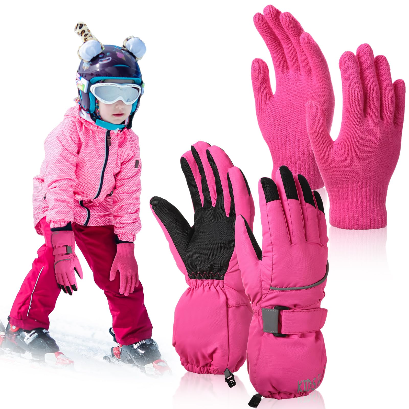 Amazon.com : Twistover 2 Pairs Kids Warm Gloves Set Including Knit ...