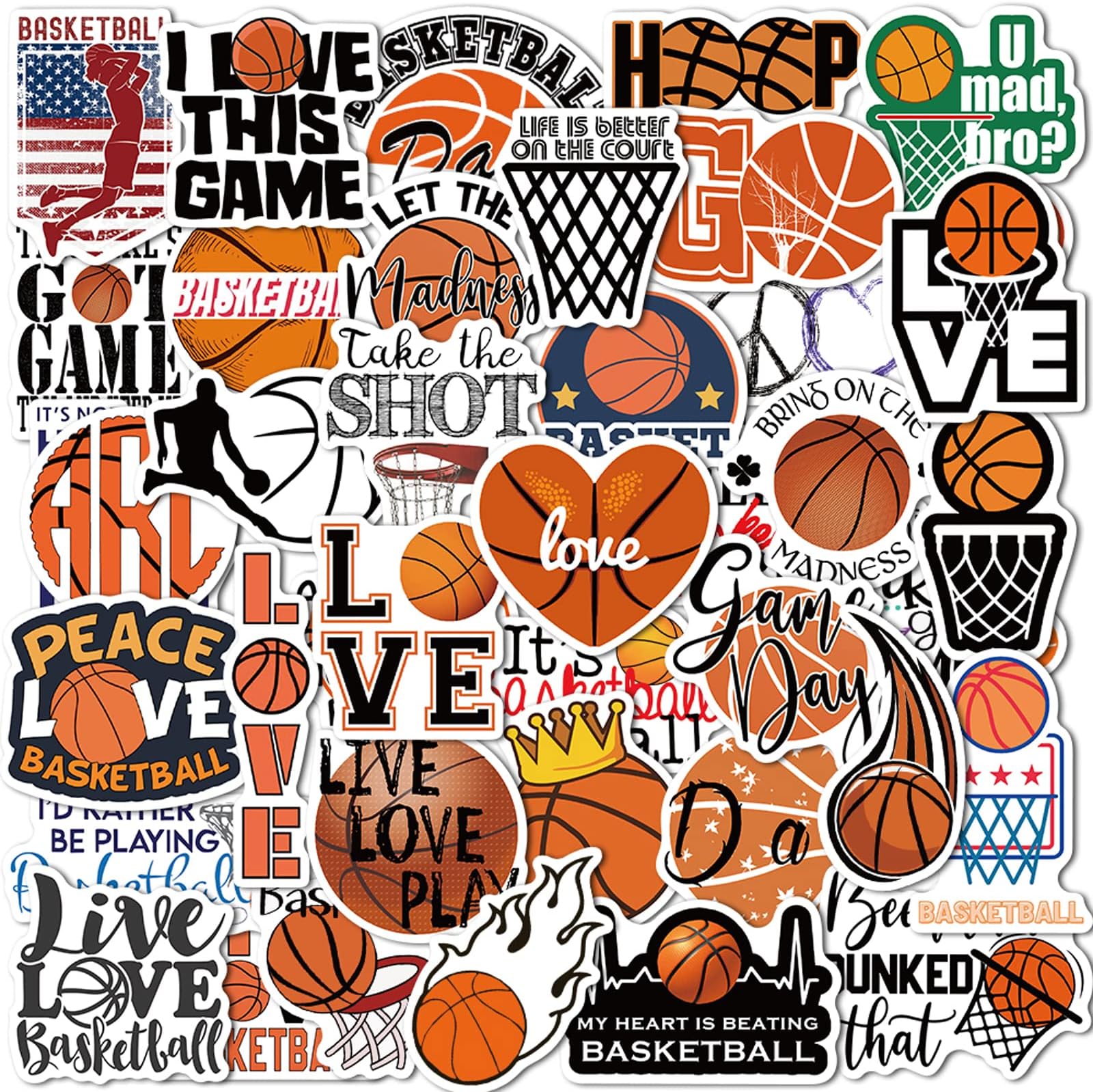 Amazon.com: 50PCS Basketball Stickers,Vinyl Waterproof Basketball ...