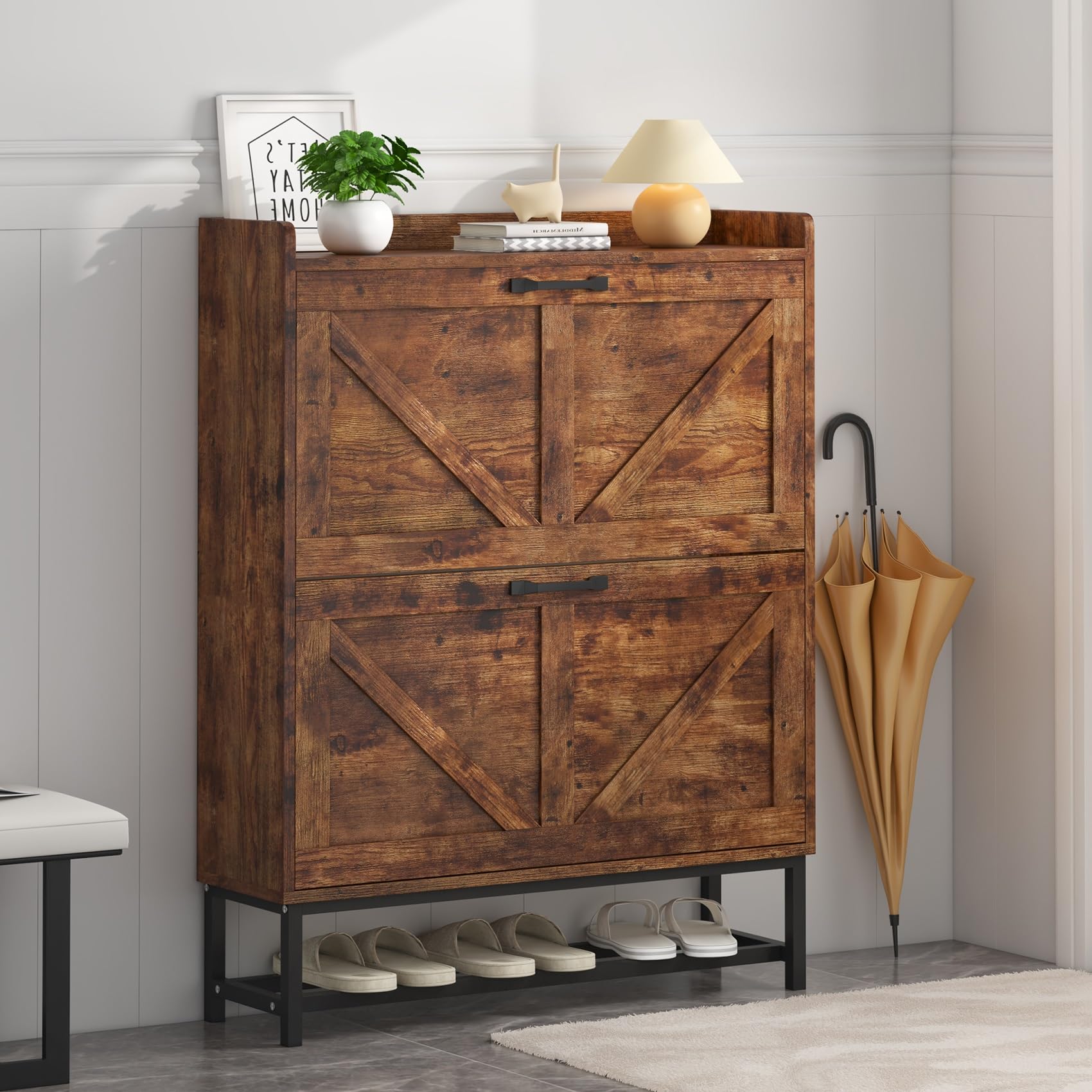 Amazon.com: JSB Shoe Cabinet with 2 Flip Drawers, Freestanding Storage ...