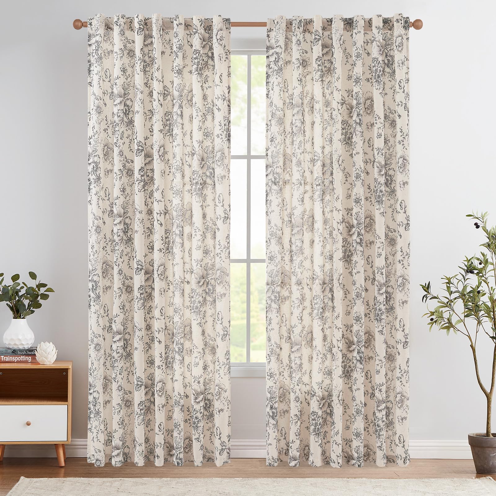 Amazon.com: jinchan Linen Blend Curtains Floral Curtains Extra Wide for ...