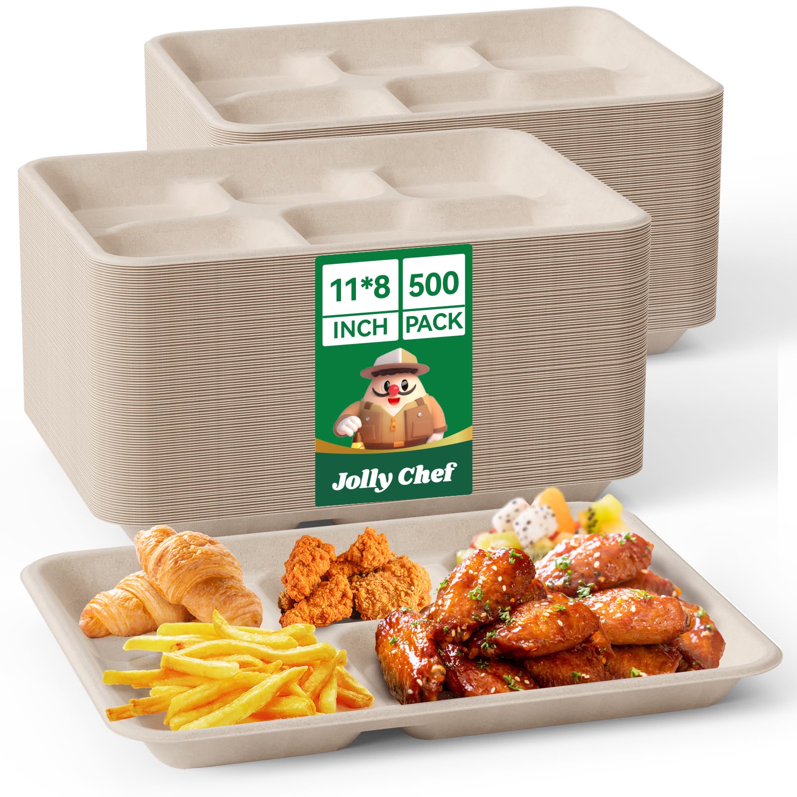 Amazon.com: JOLLY CHEF Compostable 5 Compartment Paper Plates 11 * 8 ...