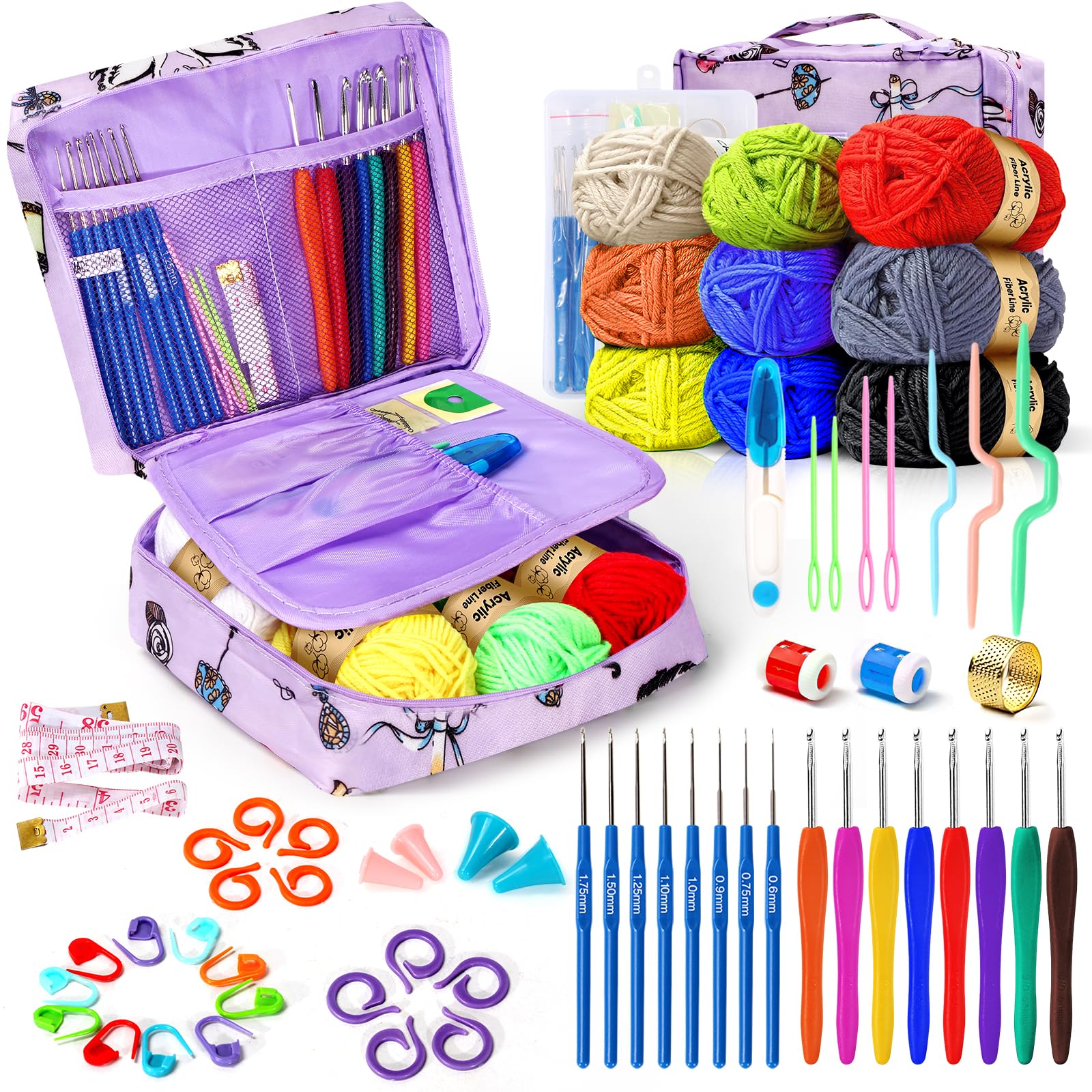 Tejido Crochet Kit, 63PCS Kit de Ganchillo para Principiantes,Viene con ...