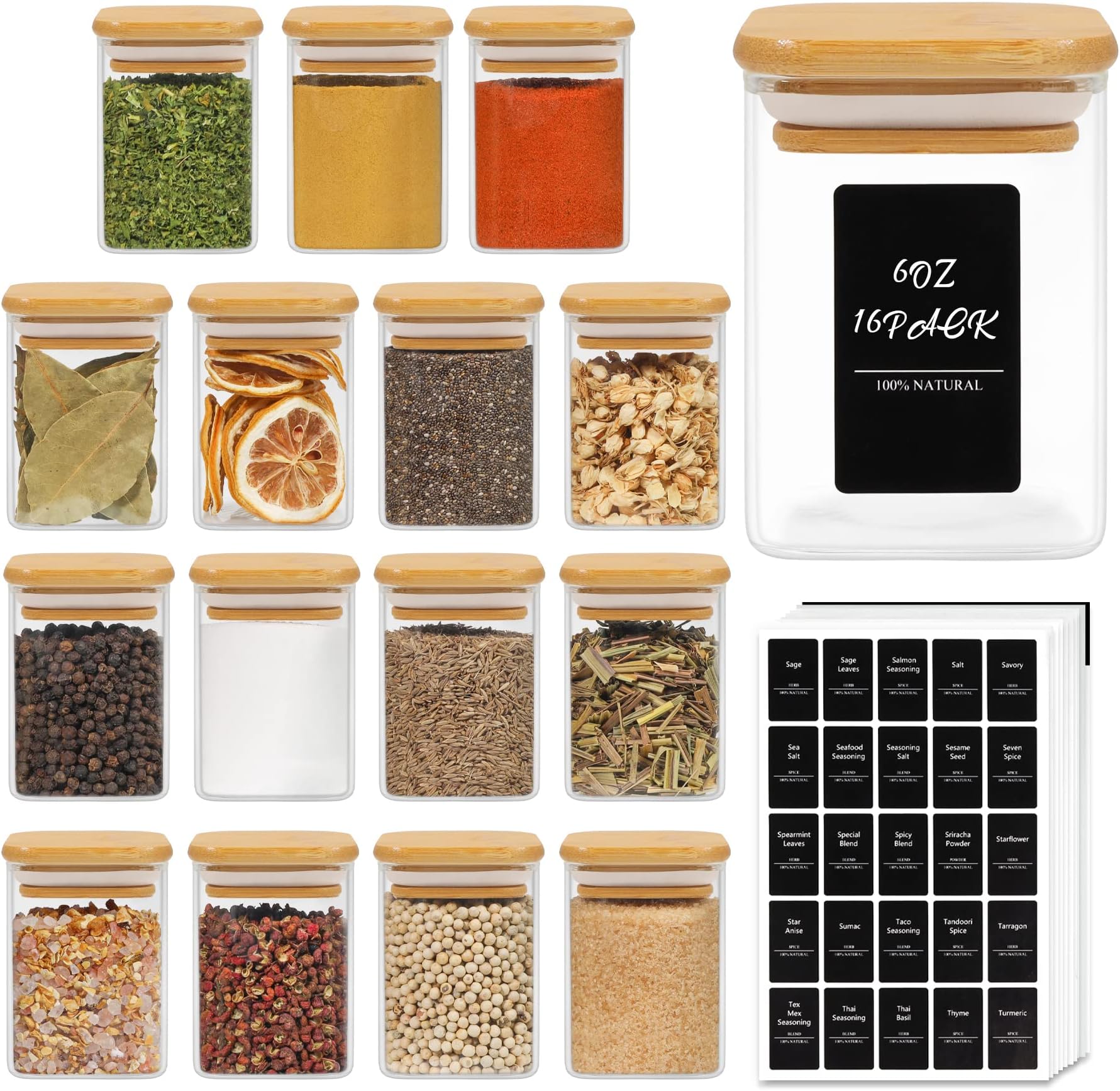 Amazon.com: FINESSY 24 Pack Empty Glass Spice Jars with Labels with ...