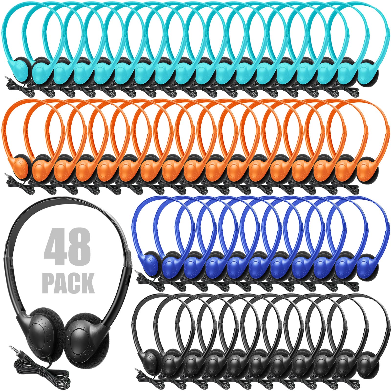 Amazon.com: 48 Pack Classroom Headphones on Ear Wired Stereo Headset ...