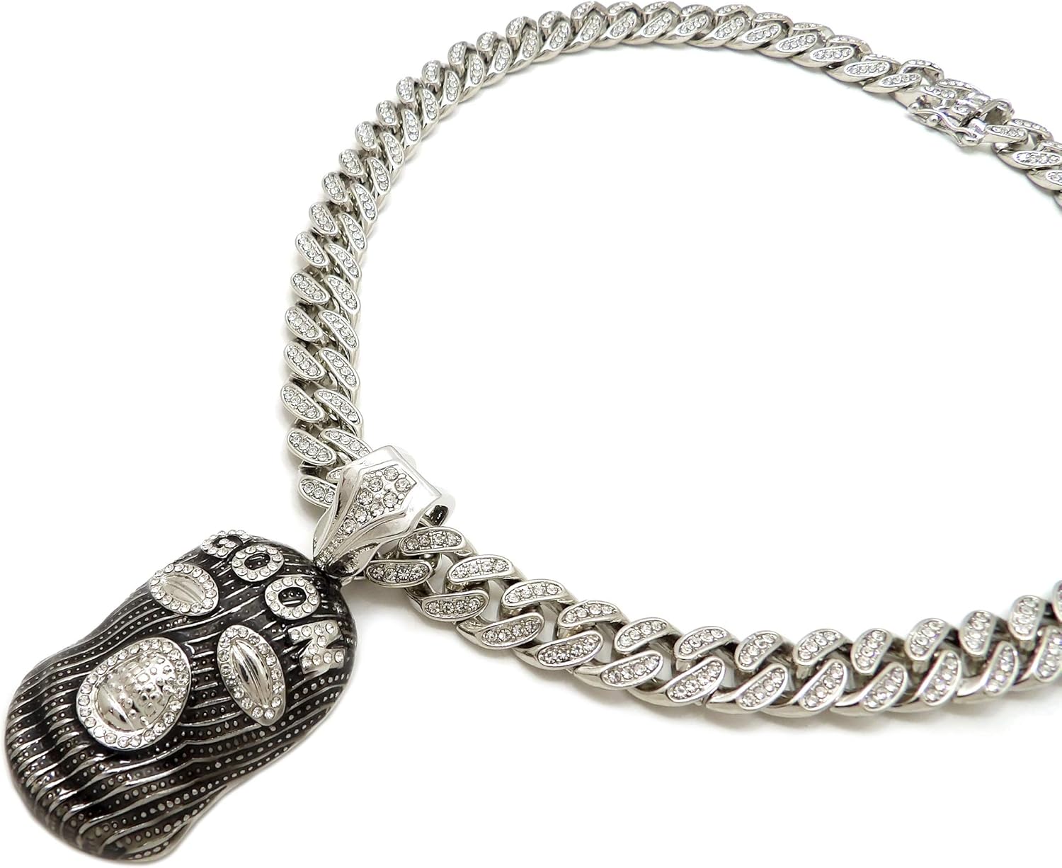 BLINGFACTORY Hip Hop Goon MASK Pendant & 12mm 20" Iced Box Lock Miami ...