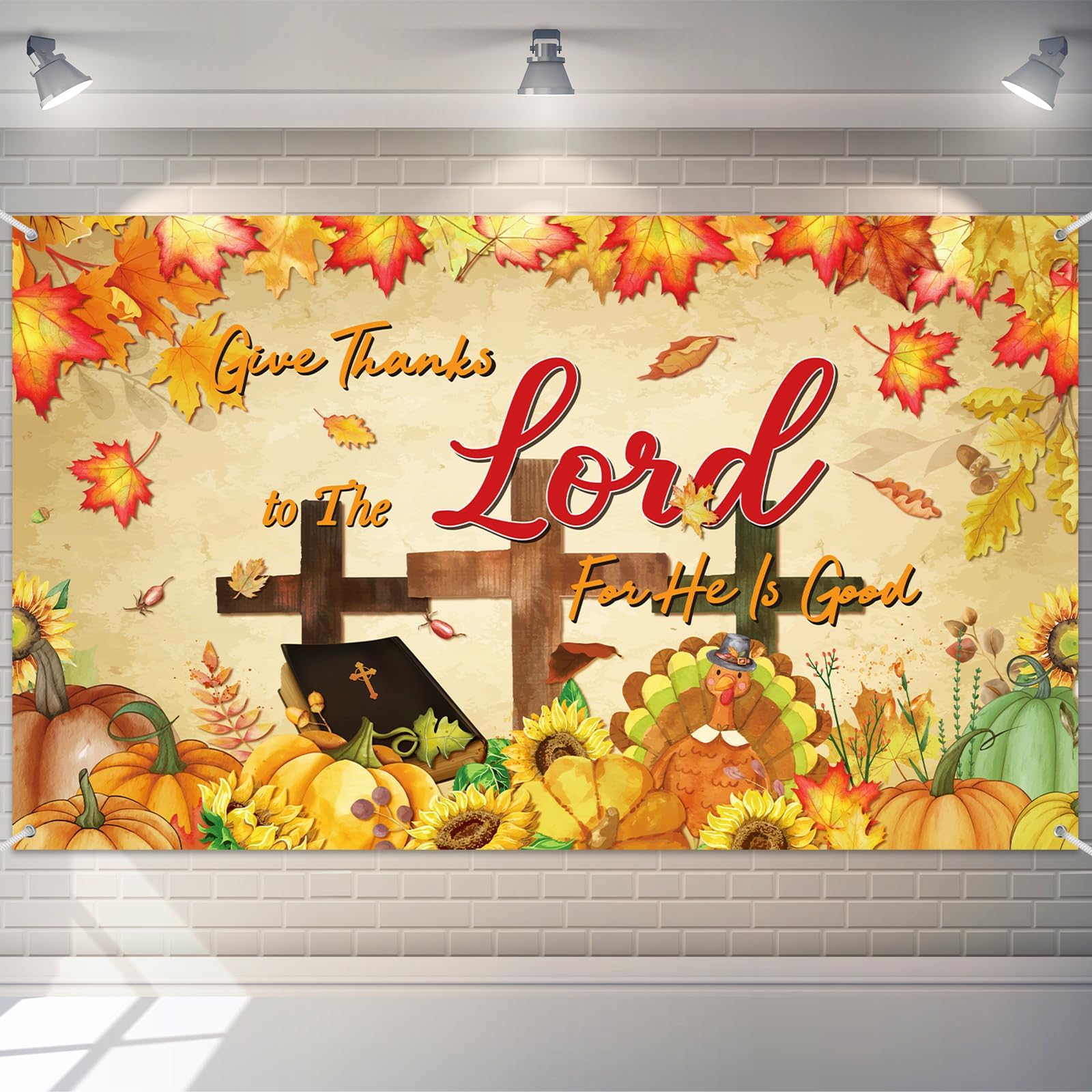 Amazon.com : Ctosree Fall Jesus Backdrop Banner Give Thanks to The Lord ...
