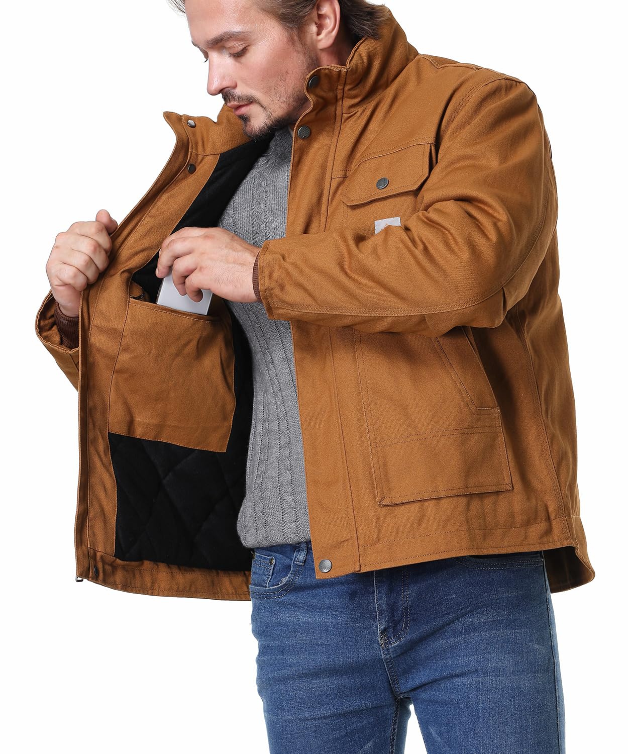 Snapklik.com : Mens Full Swing Relaxed Fit Coat Quilted Flannel Lined ...