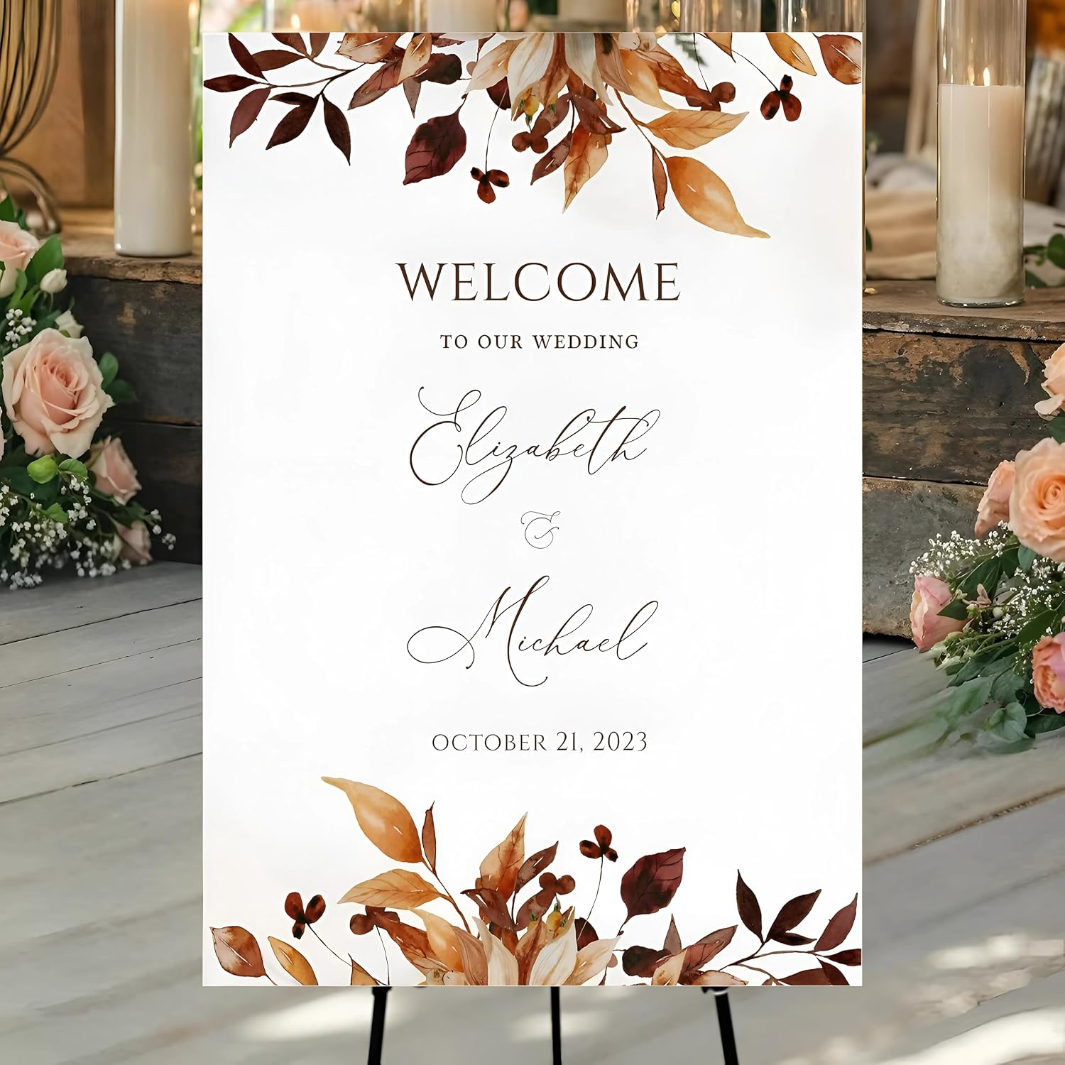 Amazon.com: Fall Wedding Welcome Sign – Autumn Leaves Design, Rustic ...