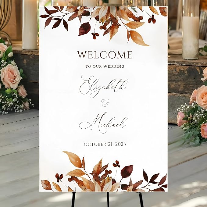 Amazon.com: Fall Wedding Welcome Sign – Autumn Leaves Design, Rustic ...