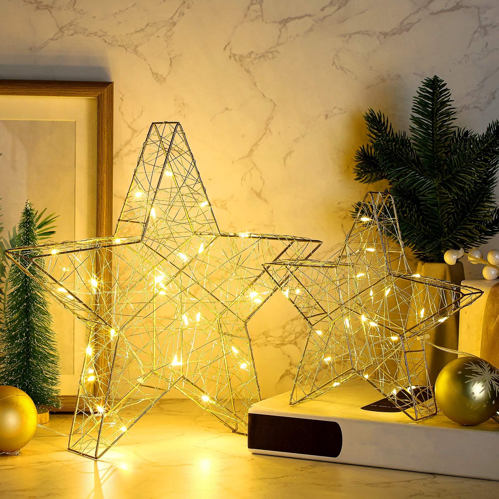 Baquler 2 Pcs Christmas Star Shaped Light Battery Operated Night ...