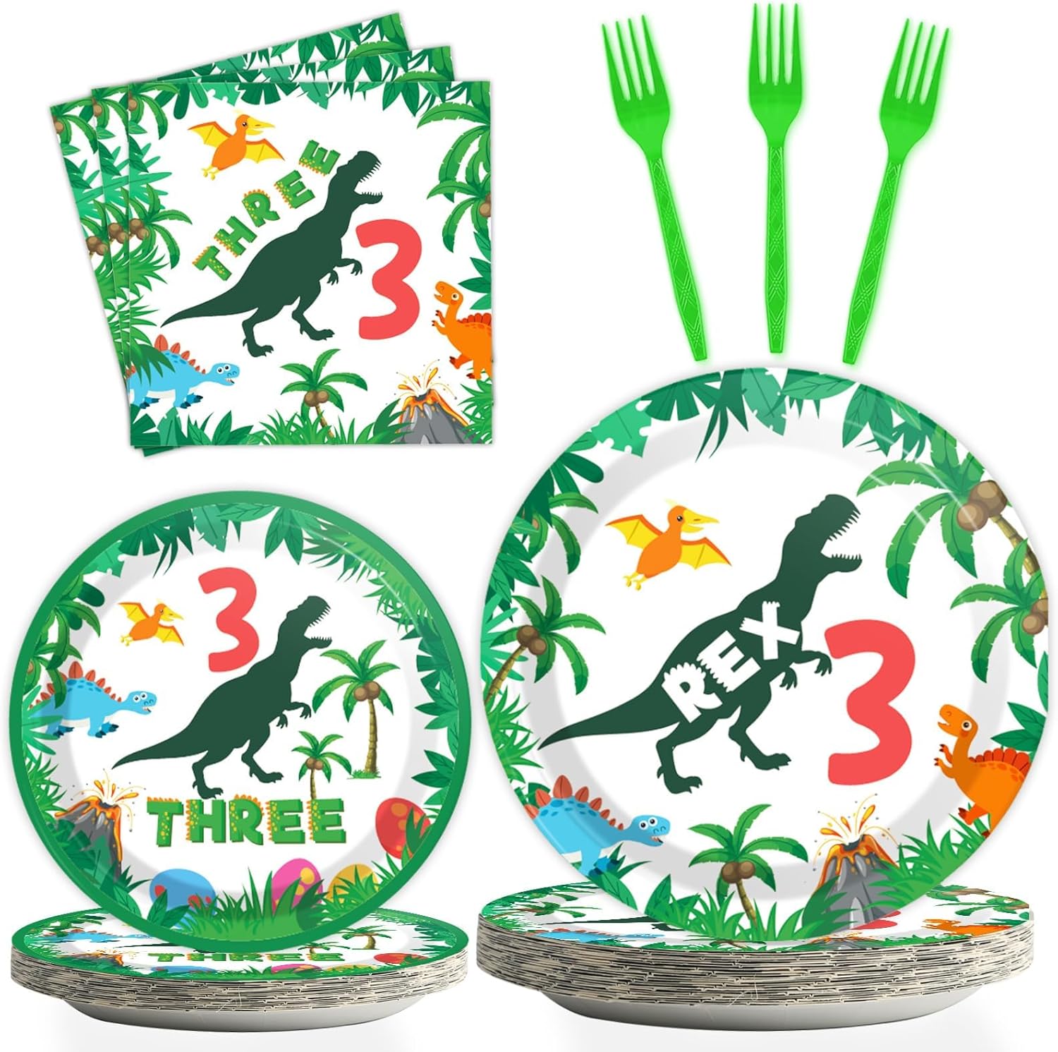 Amazon.com: 96 Pieces Dinosaur 3rd Birthday Supplies for 3 Rex Birthday ...