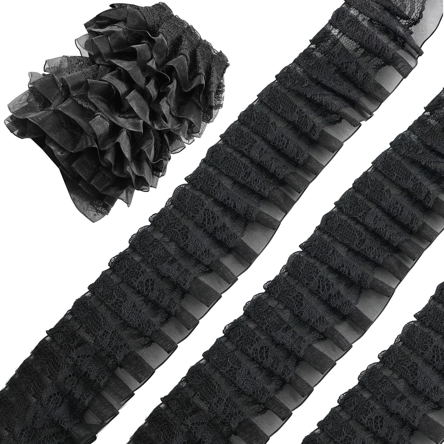 Amazon.com: XGNG 1Roll 11 Yards Black Double-Layer Pleated Chiffon Lace ...