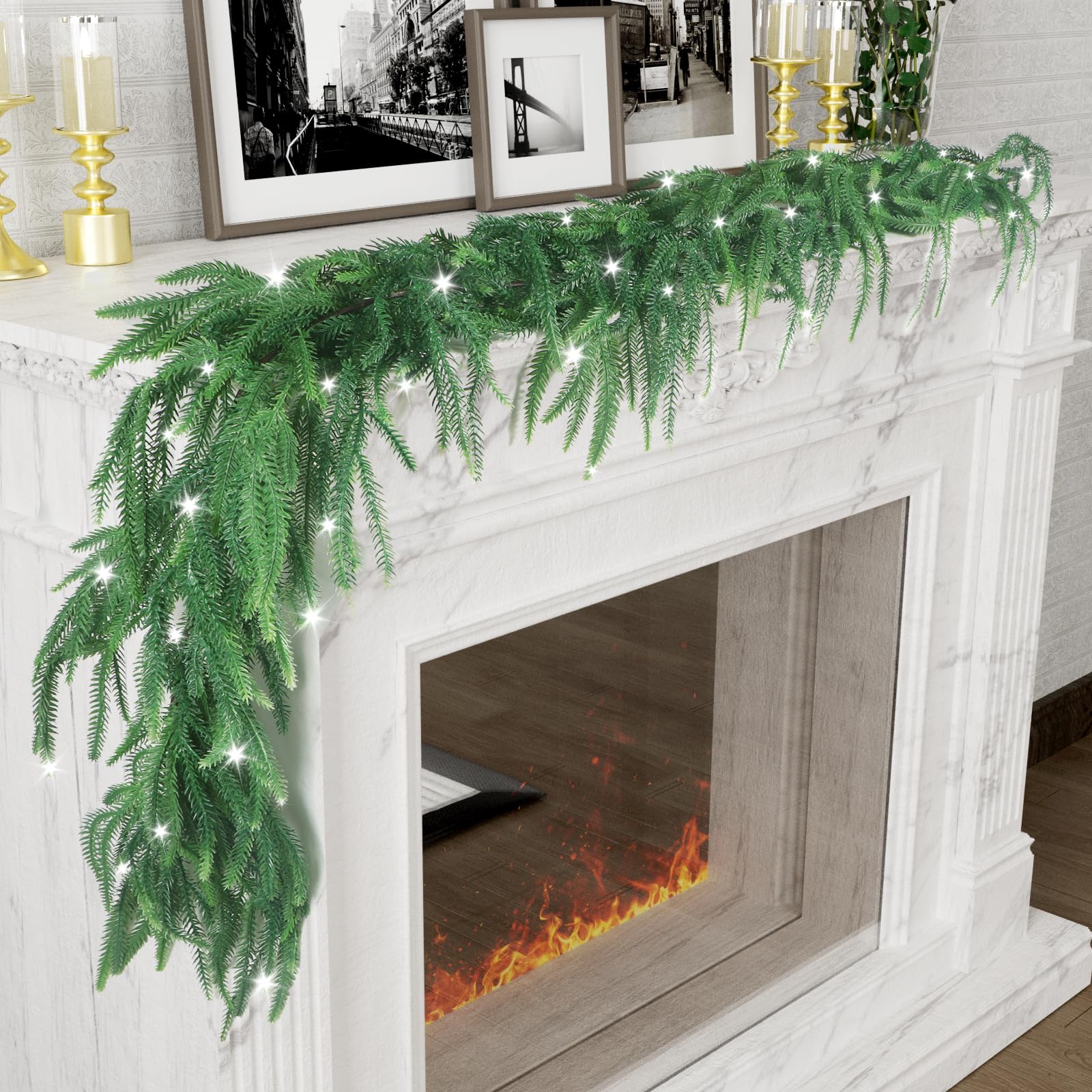 Amazon.com: Norfolk Pine Garlands with Light String, 6Ft Artificial ...