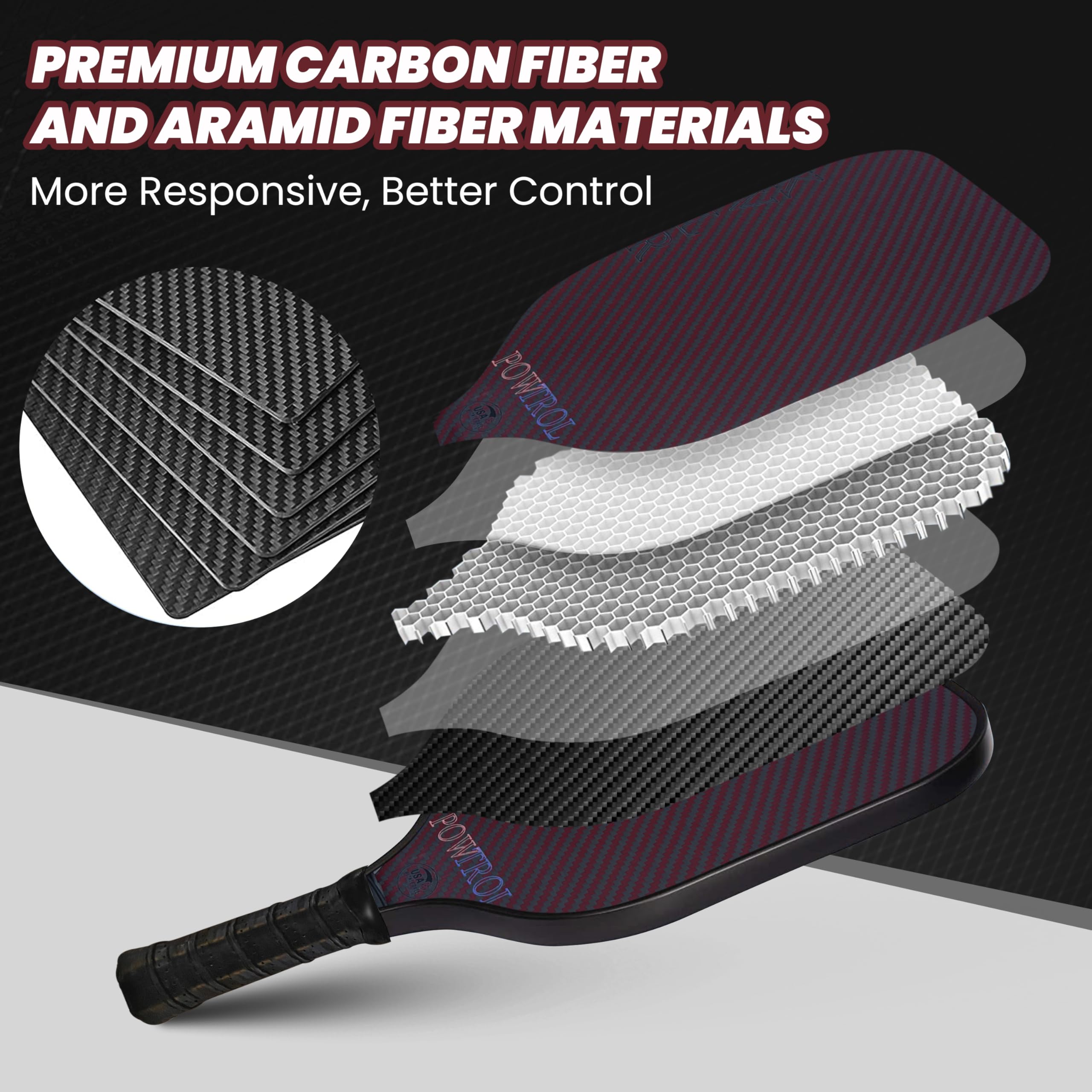 KVLR Paddles LLC POWTROL Pickleball One Side T700 Carbon Fiber | One ...