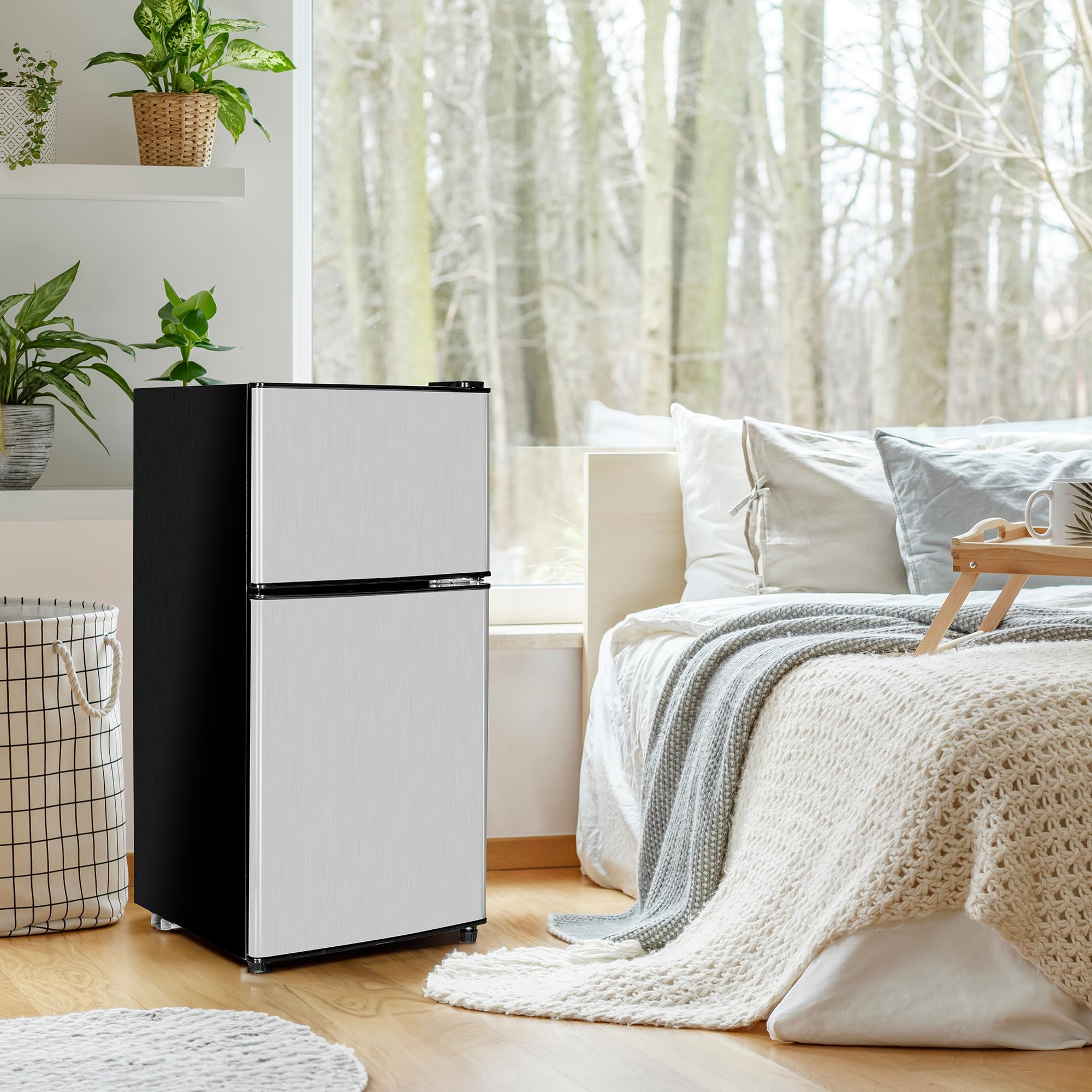 Anukis Compact Fridge Mini Refrigerator with Freezer, 3.5 Cu Ft 2 Doors ...